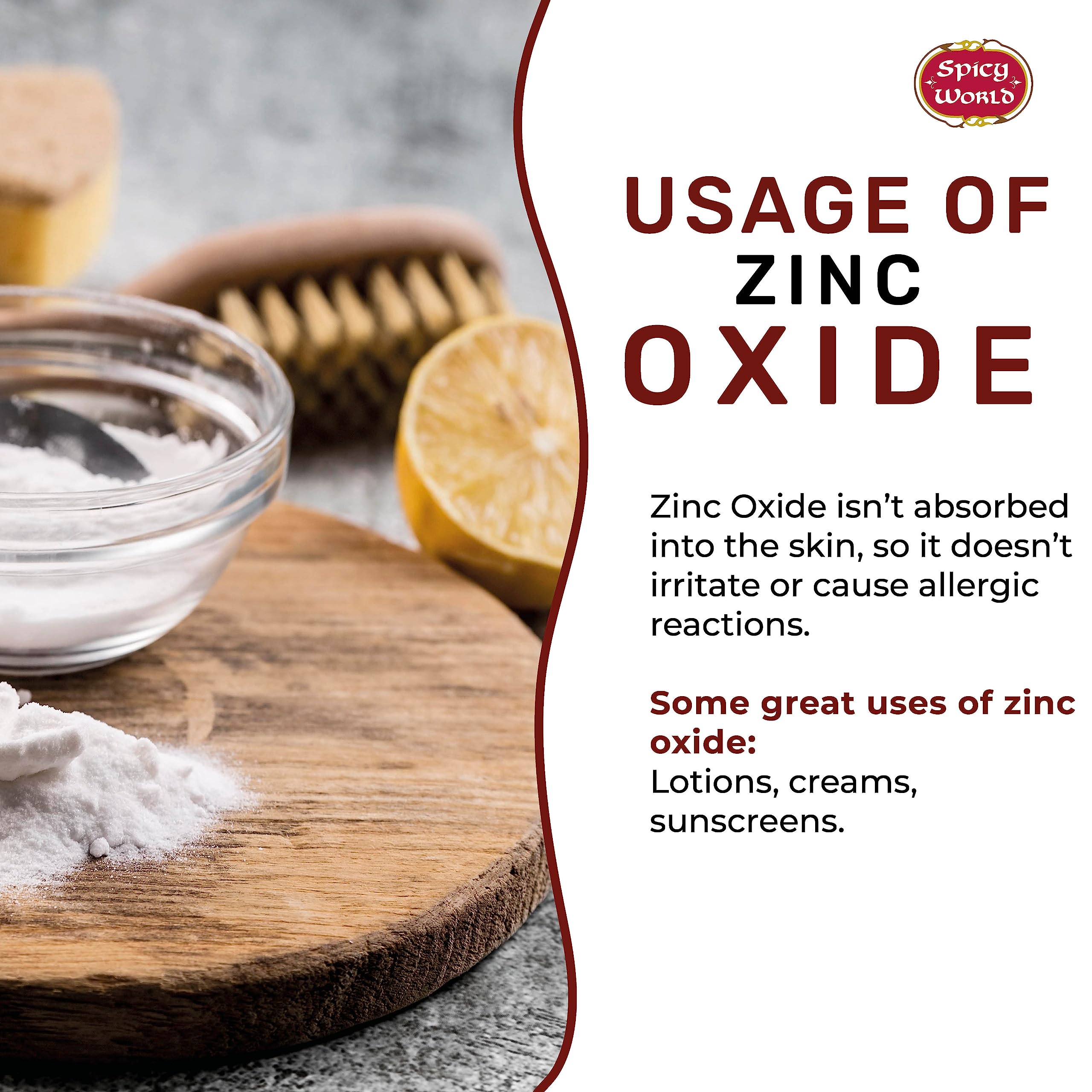 Spicy World Zinc Oxide 1 Pound Bag - NON NANO Uncoated - 100% Pure Pharmaceutical Grade - Perfect for Sunscreen, Lotions, Creams