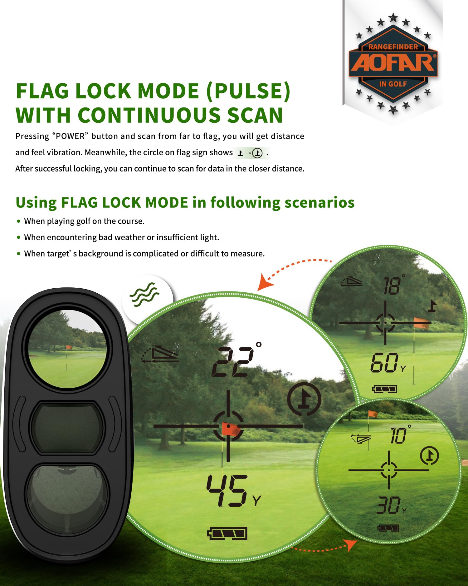 AOFAR GX-6F PRO Golf Rangefinder with Slope and Angle, Flag Lock with Pulse Vibration and Continuous Scan, 600 Yards Rangefinder for Distance Measuring, High-Precision Accurate Gift for Golfers