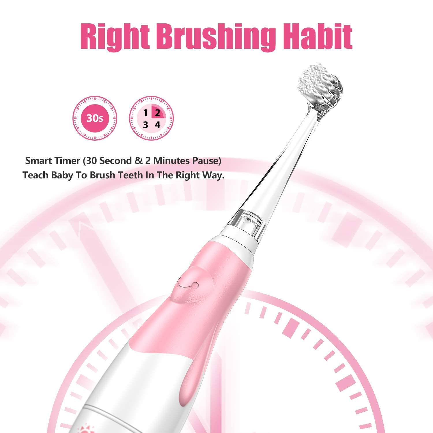 DADA-TECH Baby Electric Toothbrush with Replacement Heads (Round)