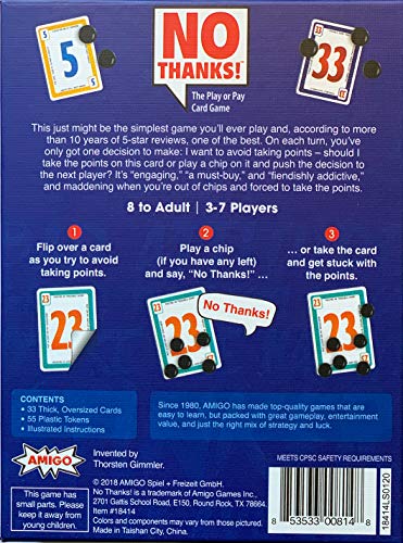 Amigo Games No Thanks! The Play or Pay Card Game – Avoid Taking Points in This Exciting & Simple Classic Card Game for Family Game Night – Perfect for Kids & Adults ages 8 & Older
