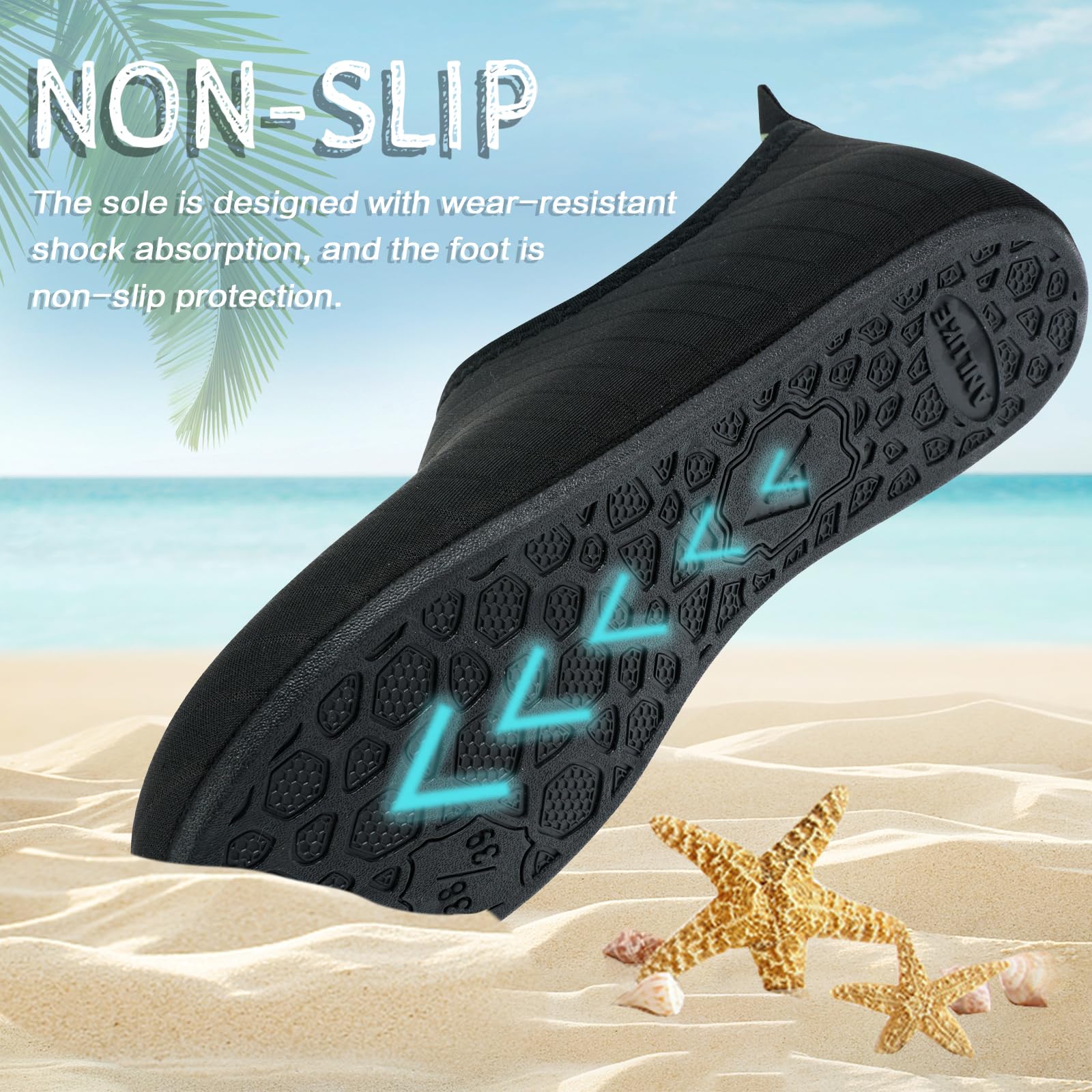 ANLUKE Water Shoes Barefoot Aqua Yoga Socks Quick-Dry Beach Swim Surf Shoes for Women Men Black/Solid 34/35