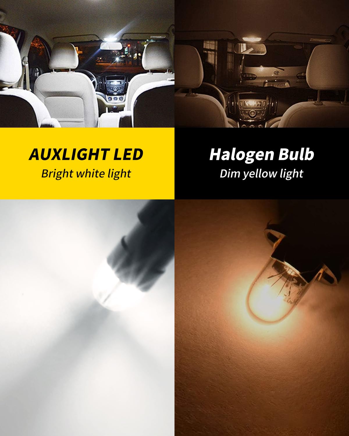 AUXLIGHT BA9S BA9 1895 1891 53 57 64111 3893 47830 Error Free LED Bulb, Super Bright 3030-SMD Interior Car Bulbs Replacemet for Dome Map License Plate Glove Box Lights (6000K White, Pack of 10)
