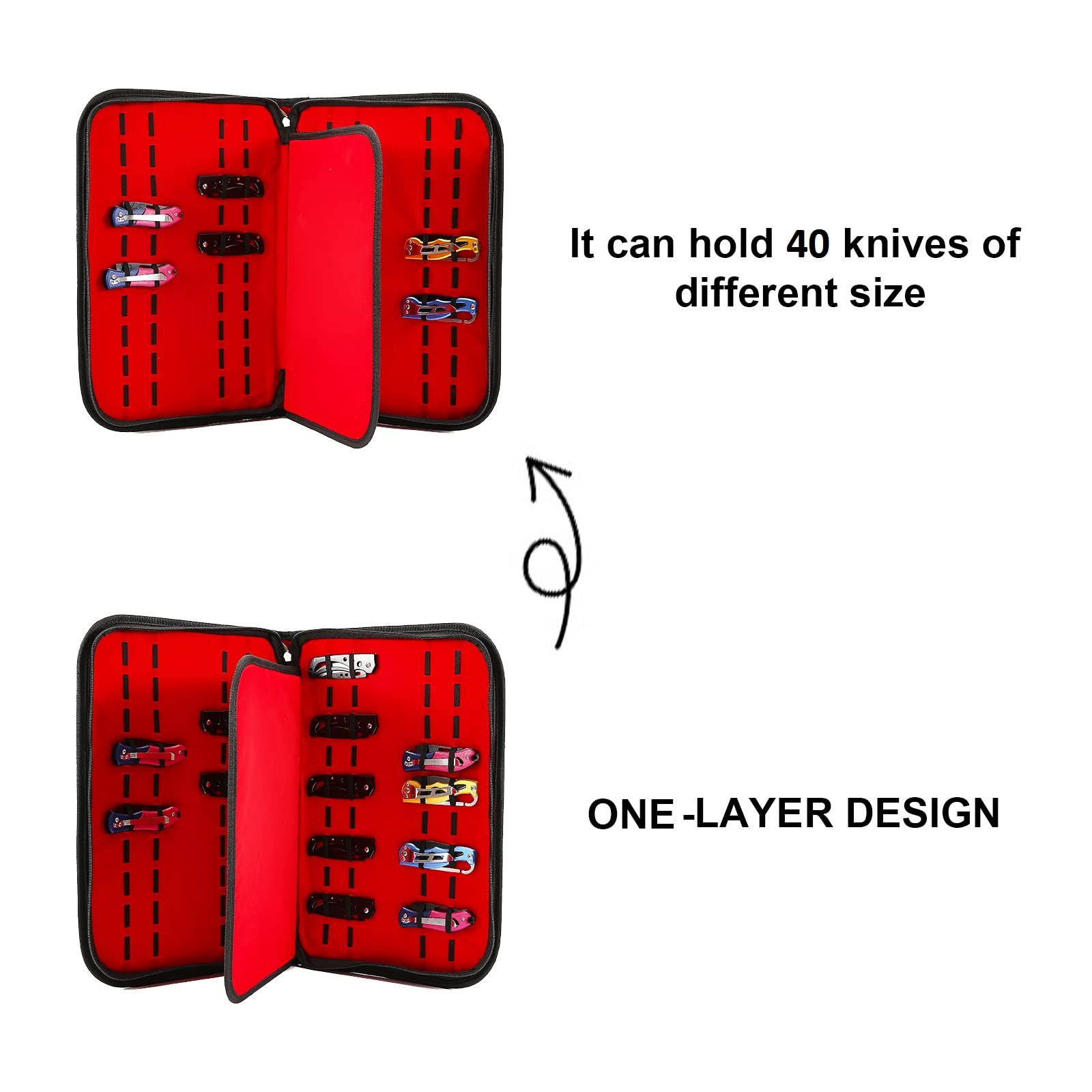 ATAZUA Knife Storage Bag with 40 Slots Waterproof PU Pocket Knife Storage Case Small Knife Display Case PU Knife Cases 15 x 24 inch