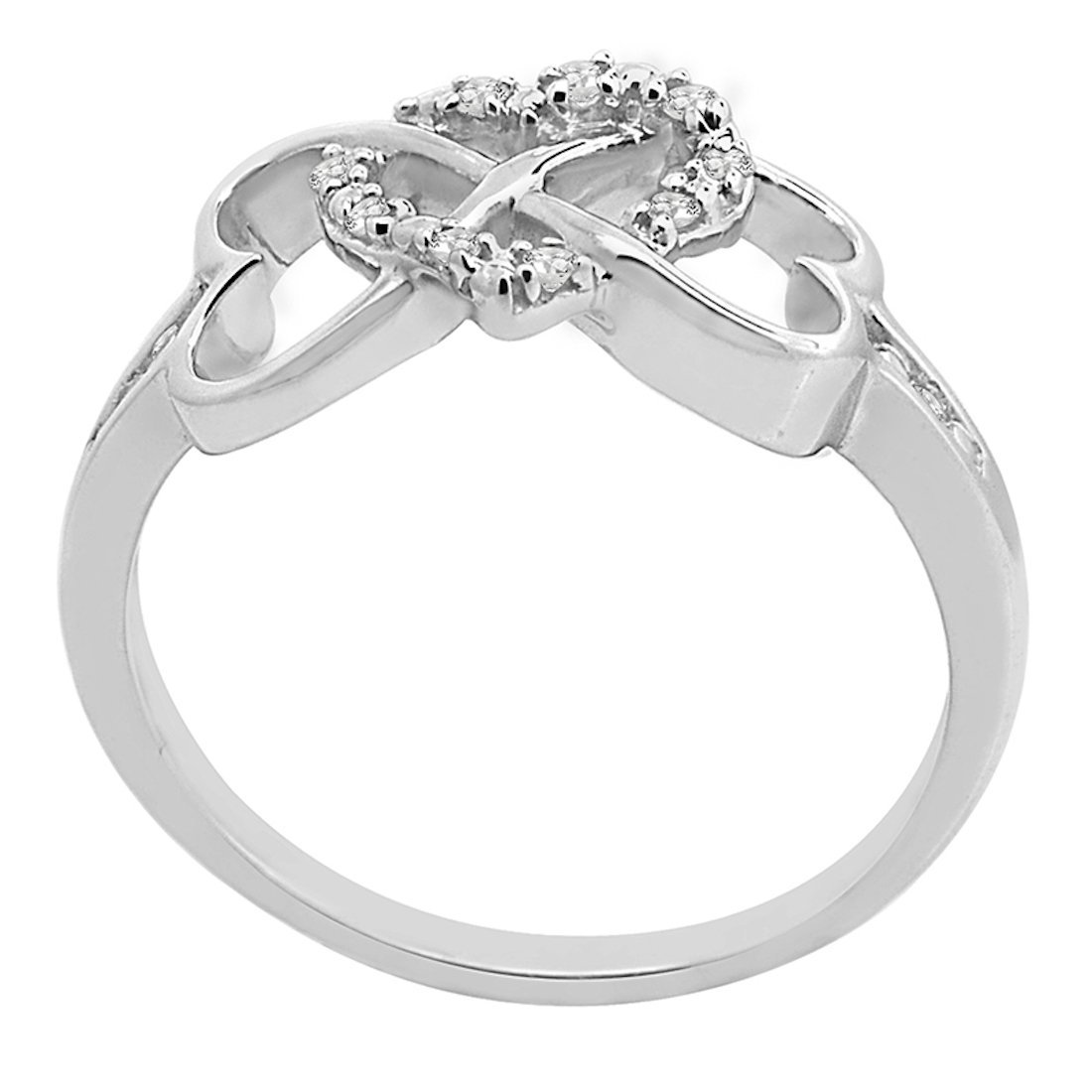 AoneJewelry 0.07ct Diamond Three Hearts Infinity Ring in Sterling Silver for Women with accent diamonds