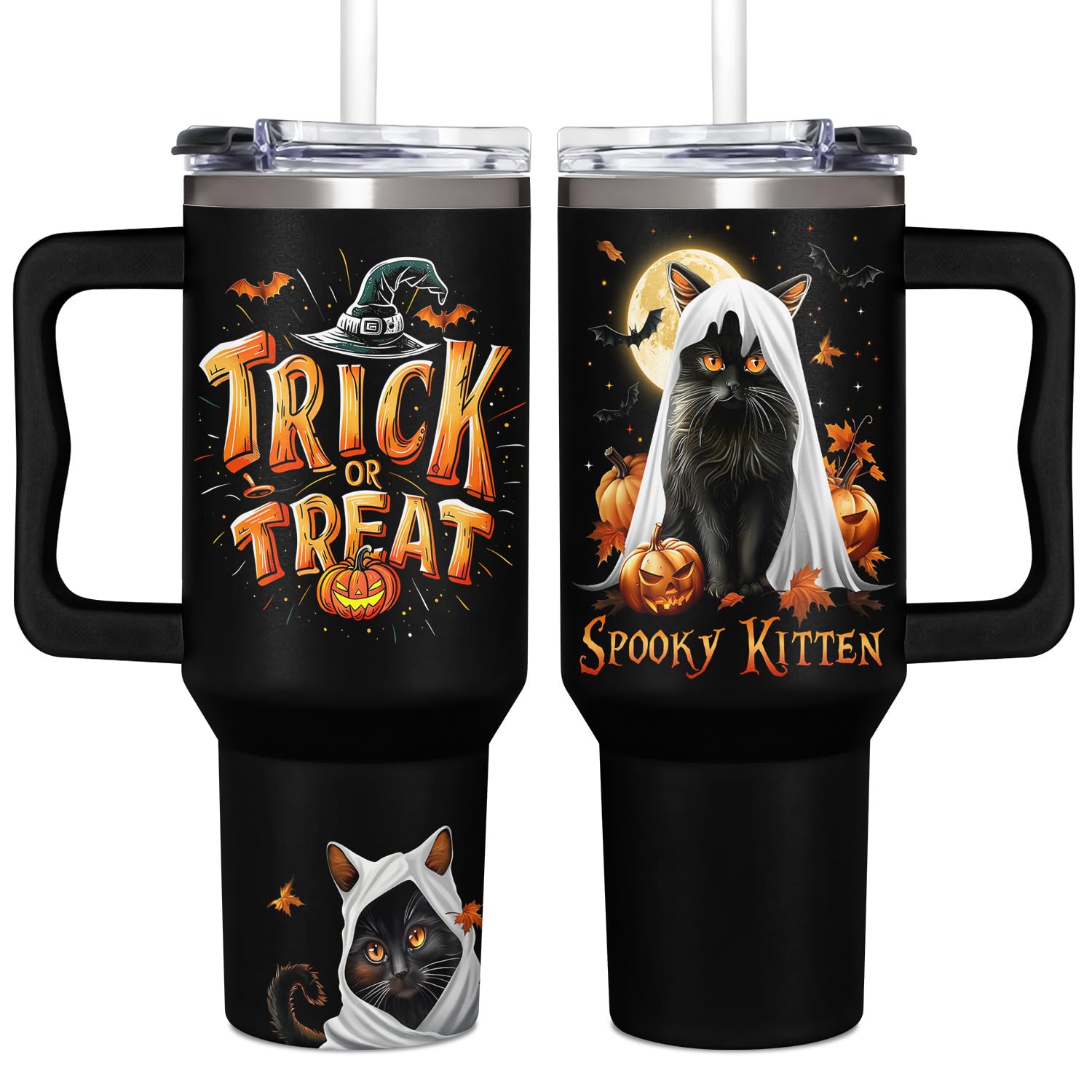 Black Cat Gifts - Gifts For Cat Lovers, Cat Mom - Cat Spooky For Halloween - Halloween Cup - Black Cat Tumbler 40oz With Handle