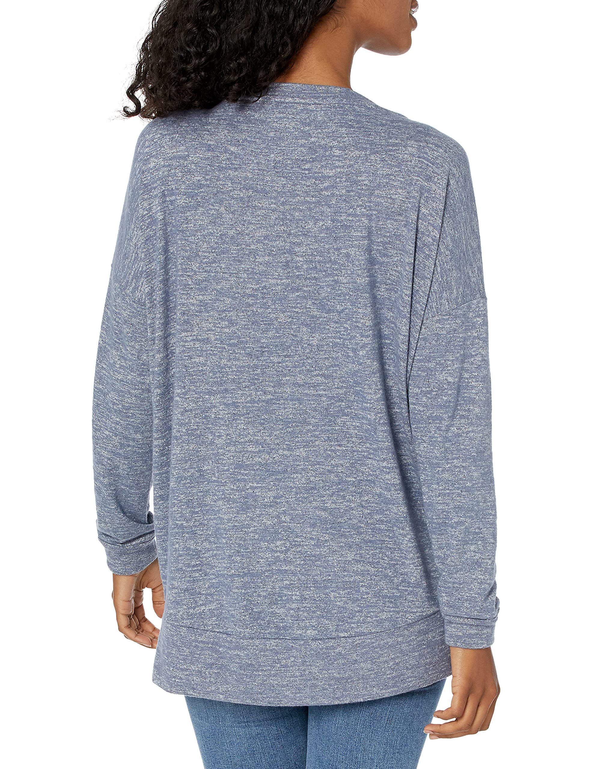 Amazon Brand - Daily Ritual Women's Cozy Knit Drop-Shoulder V-Neck Top, Blue Heather,Small
