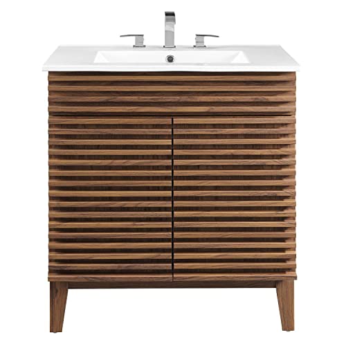 Modway Render 30" Bathroom Vanity with Sink in Walnut White