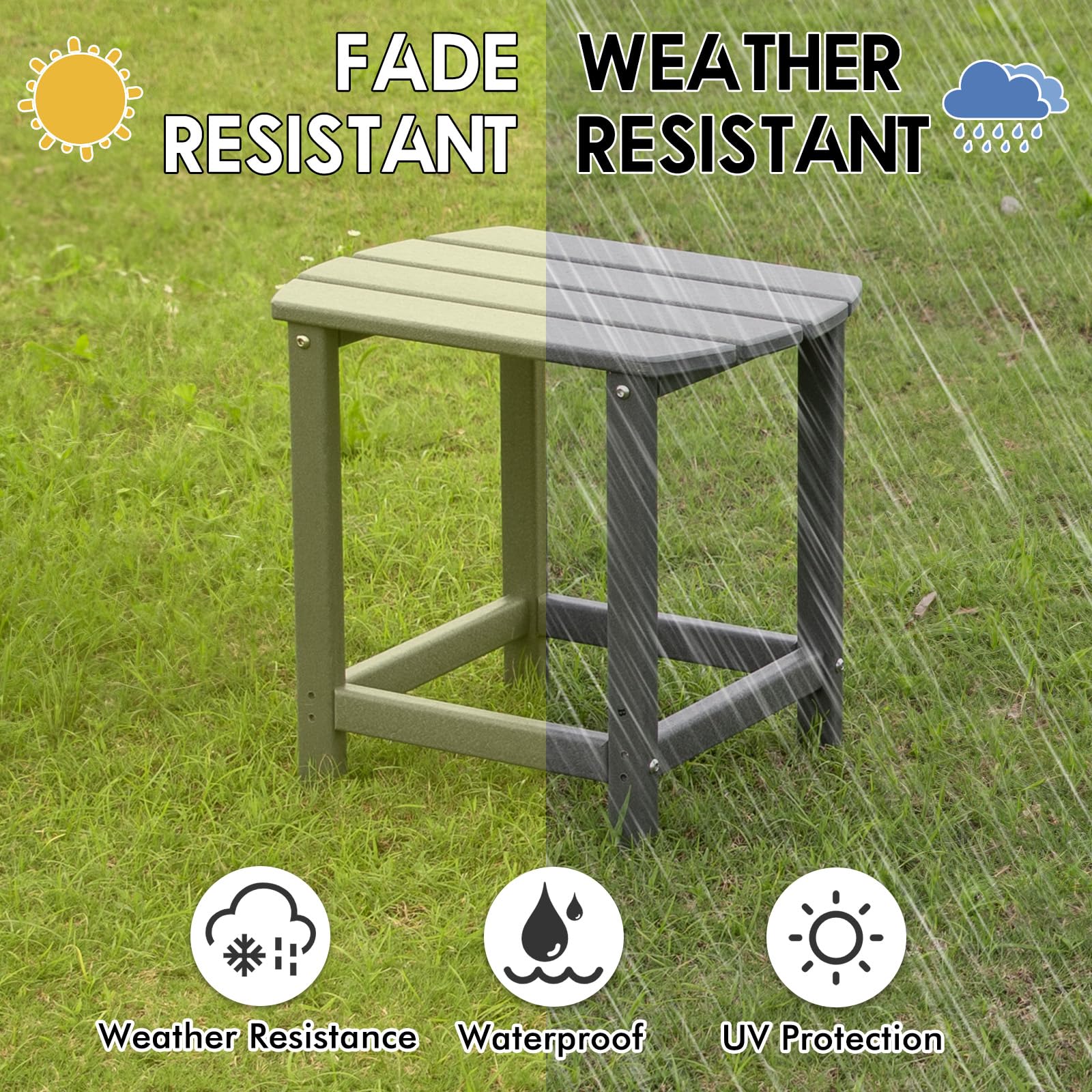 DAILYLIFE Outdoor Side Table, Adirondack Patio End Tables, Small Outdoor Coffee Table, HDPE Plastic End Table for Lawn, Garden, Beach, Pool, Balcony (Slate Gray, Single Layer)