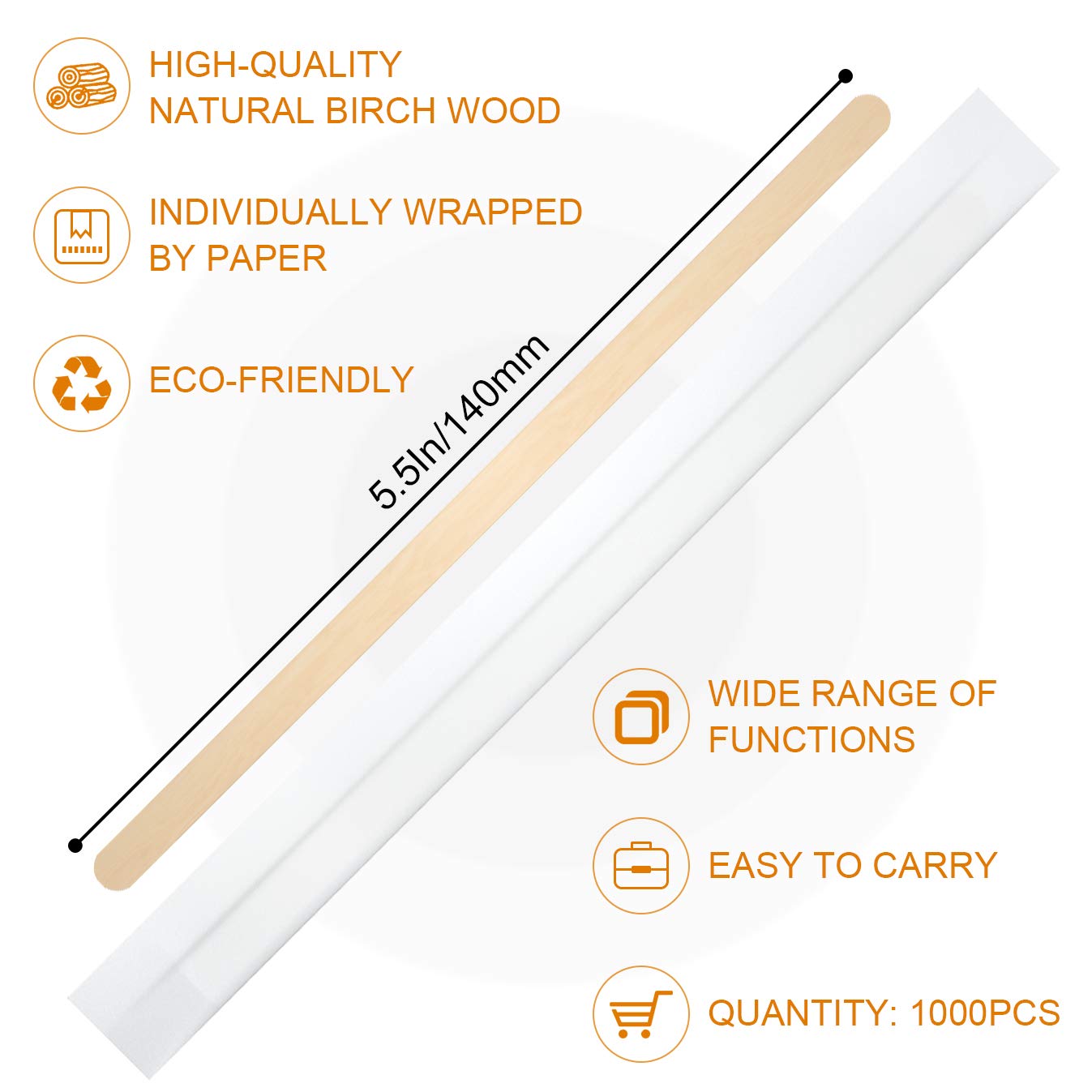 Amkoskr 1000Pcs Disposable Wood Coffee Stir Sticks Stirrers Individually Paper Wrapped Coffee Tea Beverage Stirrers Stirrings 5.5 Inch,140mm