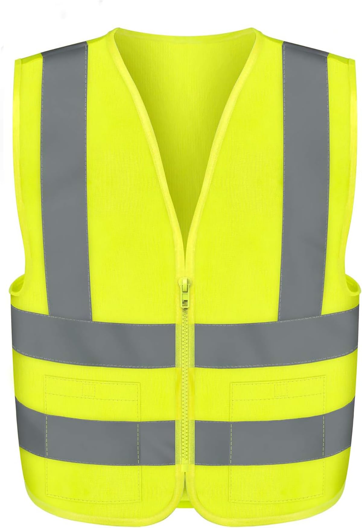 NEIKO Safety Vest, 2 Pockets, High Visibility Vest, Reflective Strips, Neon Yellow Vest, Zipper Front, Reflective Vest For Men & Women, Work Vest, Security Vest & Hi Vis (Large for Adults, 53962A)