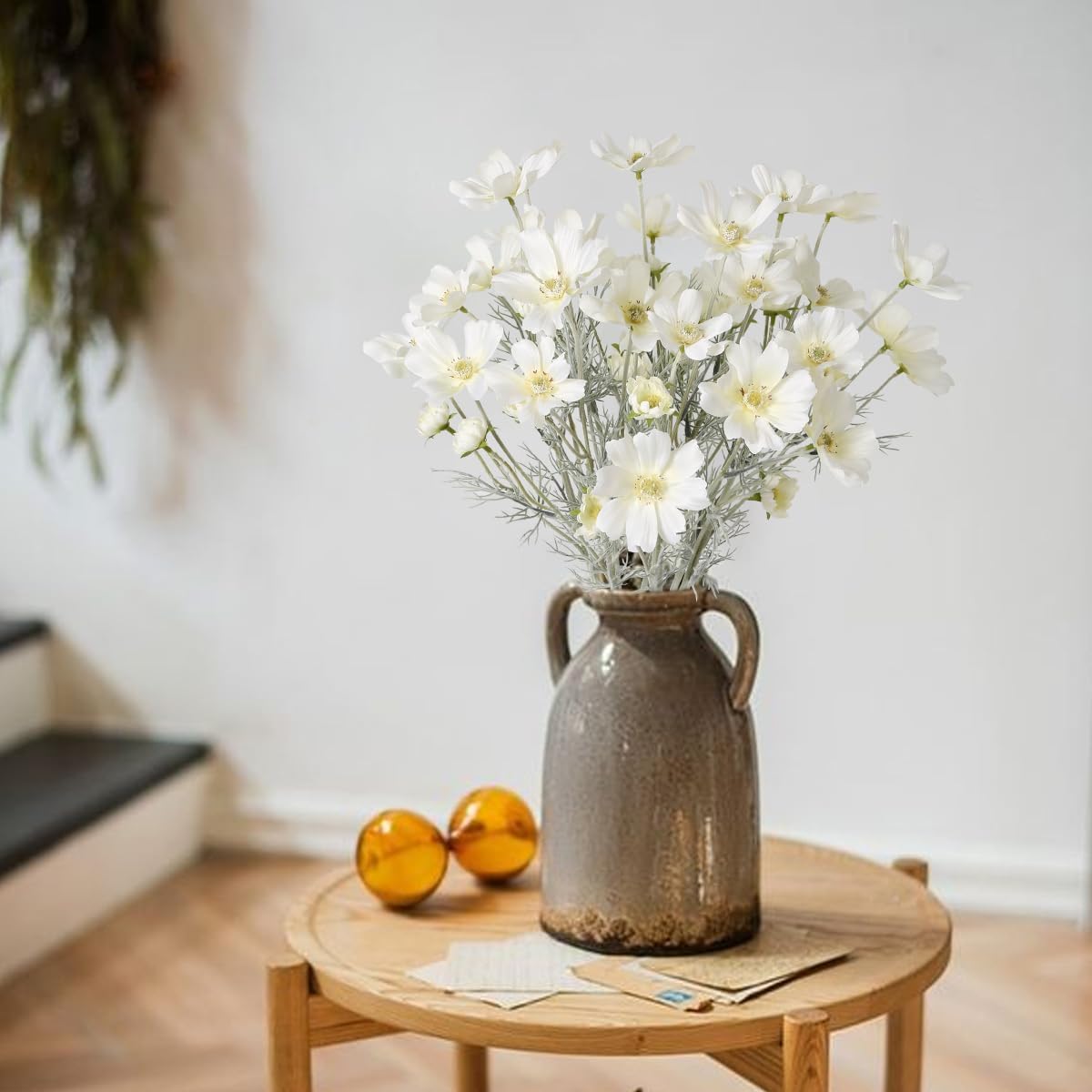 HGKJH Artificial Wild Flower 6 Pcs Cosmos Long Stem Calliopsis, Simulation Bouquet, Realistic Plastic Fake Silk Flowers Table Kitchen Home Garden Party Arrangement Wedding Decoration, 6 Head, White
