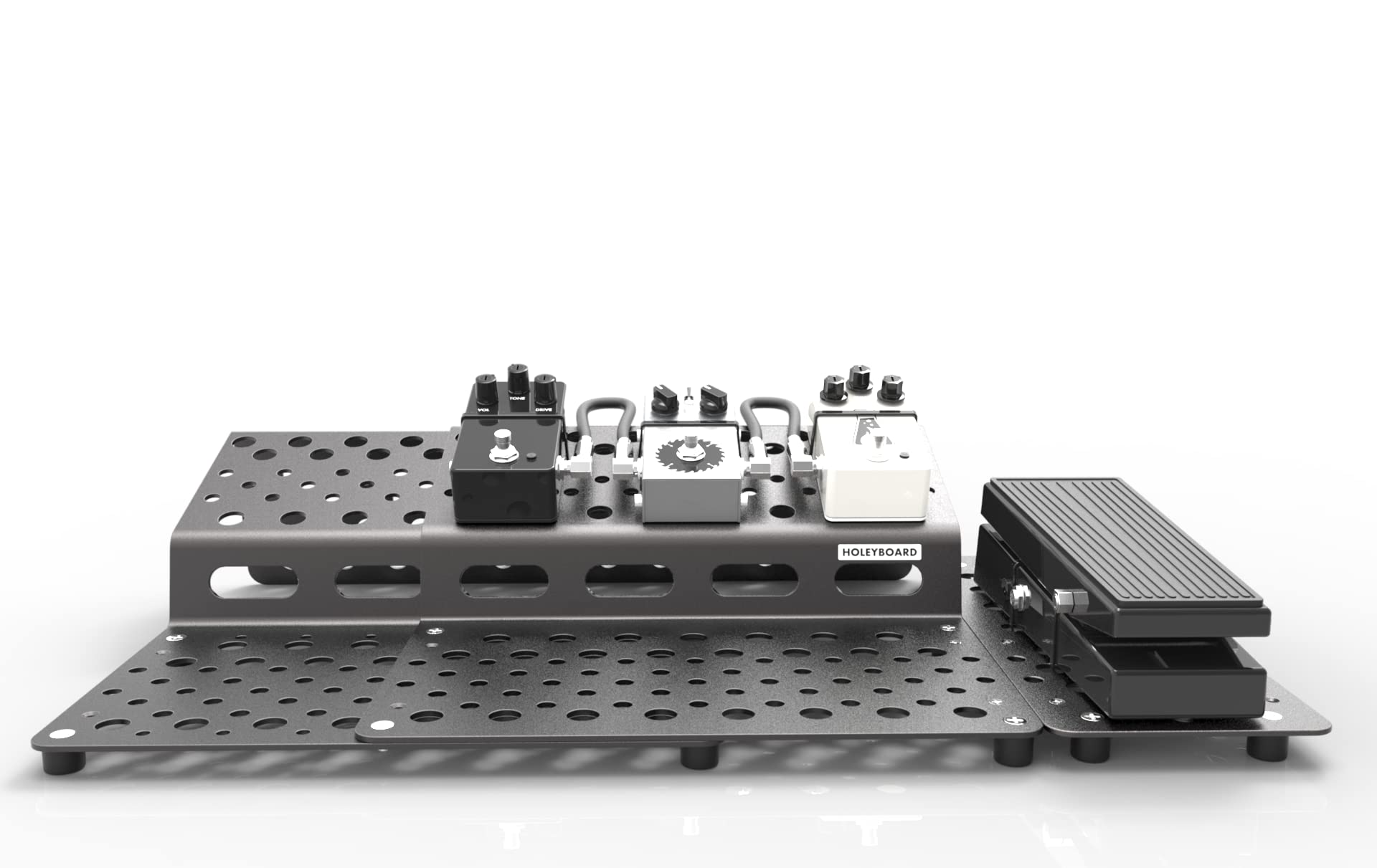 Holeyboard 123 Complete Pedalboard | Expandable from 13-30” to Solve Your Space Problems | Fits 3-12 pedals easily | 2-Levels For Easy Access to the Back Row