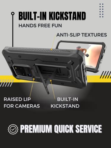 ArmadilloTek Vanguard Case Compatible with Samsung Galaxy S20 Ultra (6.9 inches) Military Grade Full-Body Rugged with Built-in Kickstand [Screenless Version] - Black