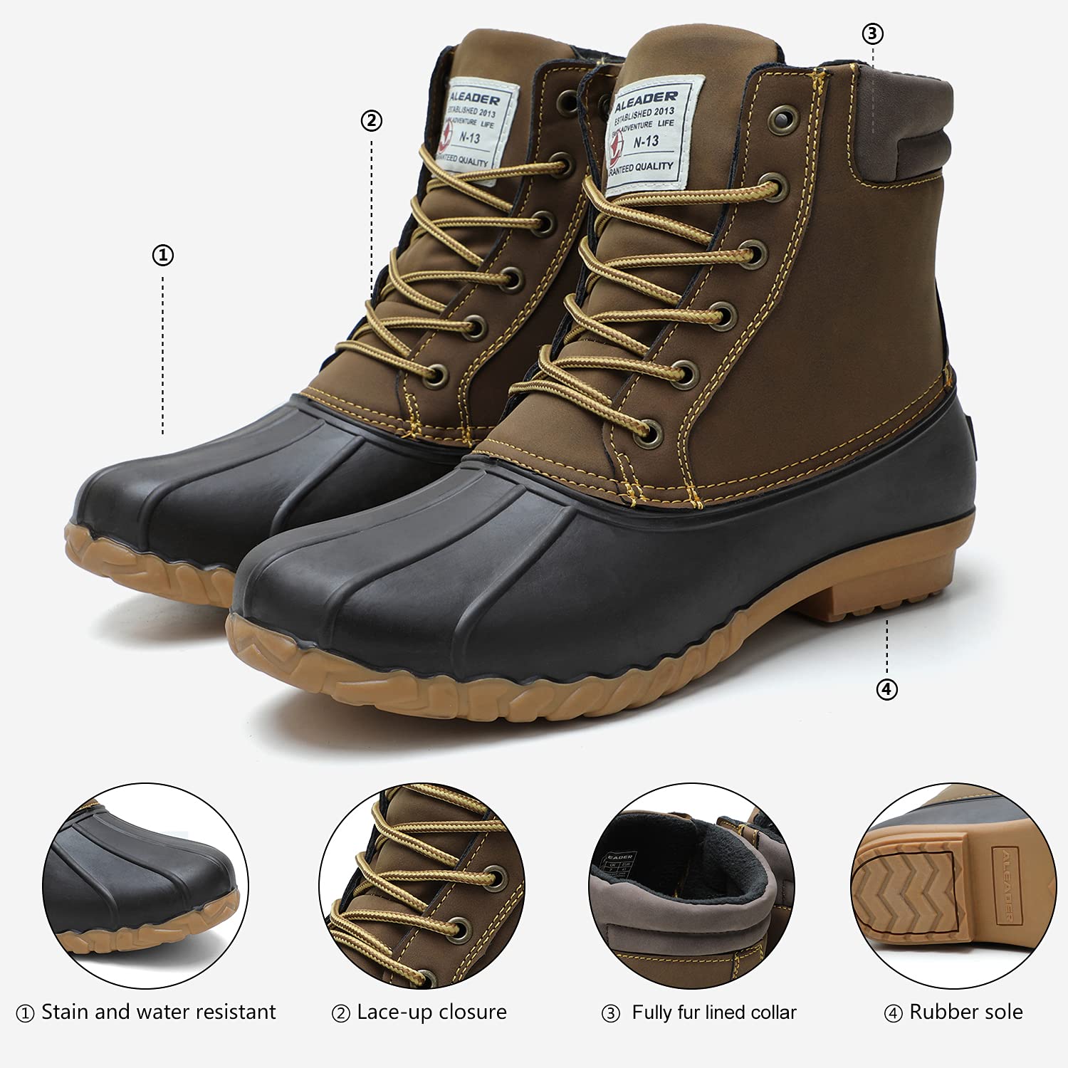 ALEADER Duck Boots Men Insulated Waterproof Winter Boots Cold Weather Snow Boots Tan 10 US