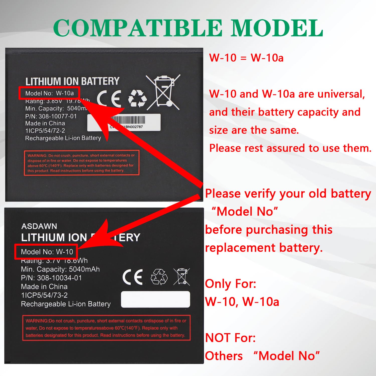 ASDAWN 5040mAh W-10a Battery Replacement for Netgear MR1100 AT&T Nighthawk M1 LTE Mobile Hotspot Router, (W-10 = W-10a) Model No: W-10a W-10