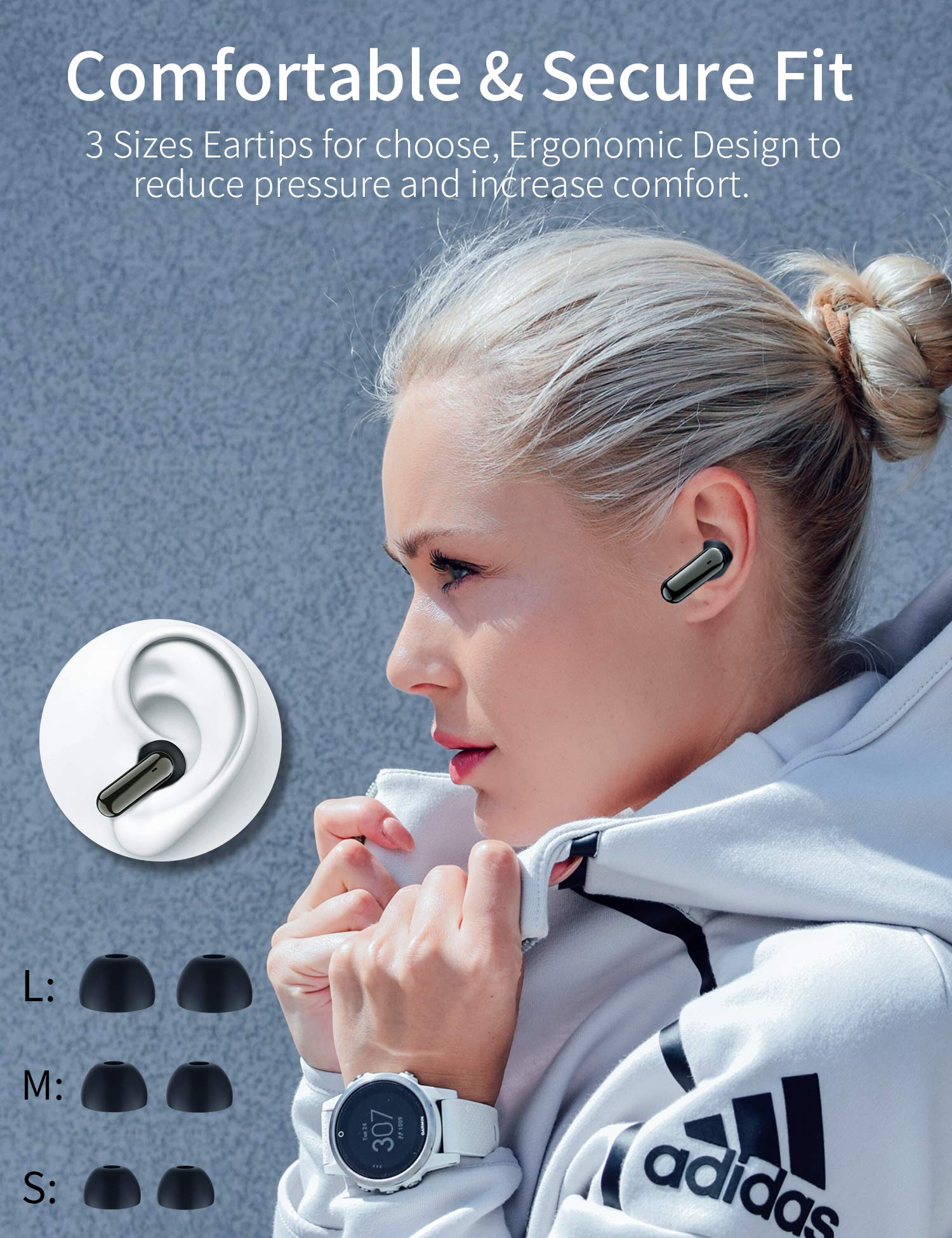 AVWOO Wireless Earbuds, 【Upgraded】 Bluetooth Earbuds with Charging Case, Touch Control/HiFi Sound/Sweatproof/Type-C Quick Charge, True Wireless Earphones for Sports/Travel (H5-R) (H5-New)
