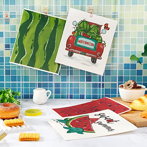AnyDesign Watermelon Swedish Kitchen Dishcloth Summer Cotton Kitchen Towel Fruit Truck Dish Towels Reusable Absorbent Cleaning Dish Cloths for Housewarming Cleaning Wipes, 4Pcs, 7 x 8 Inch