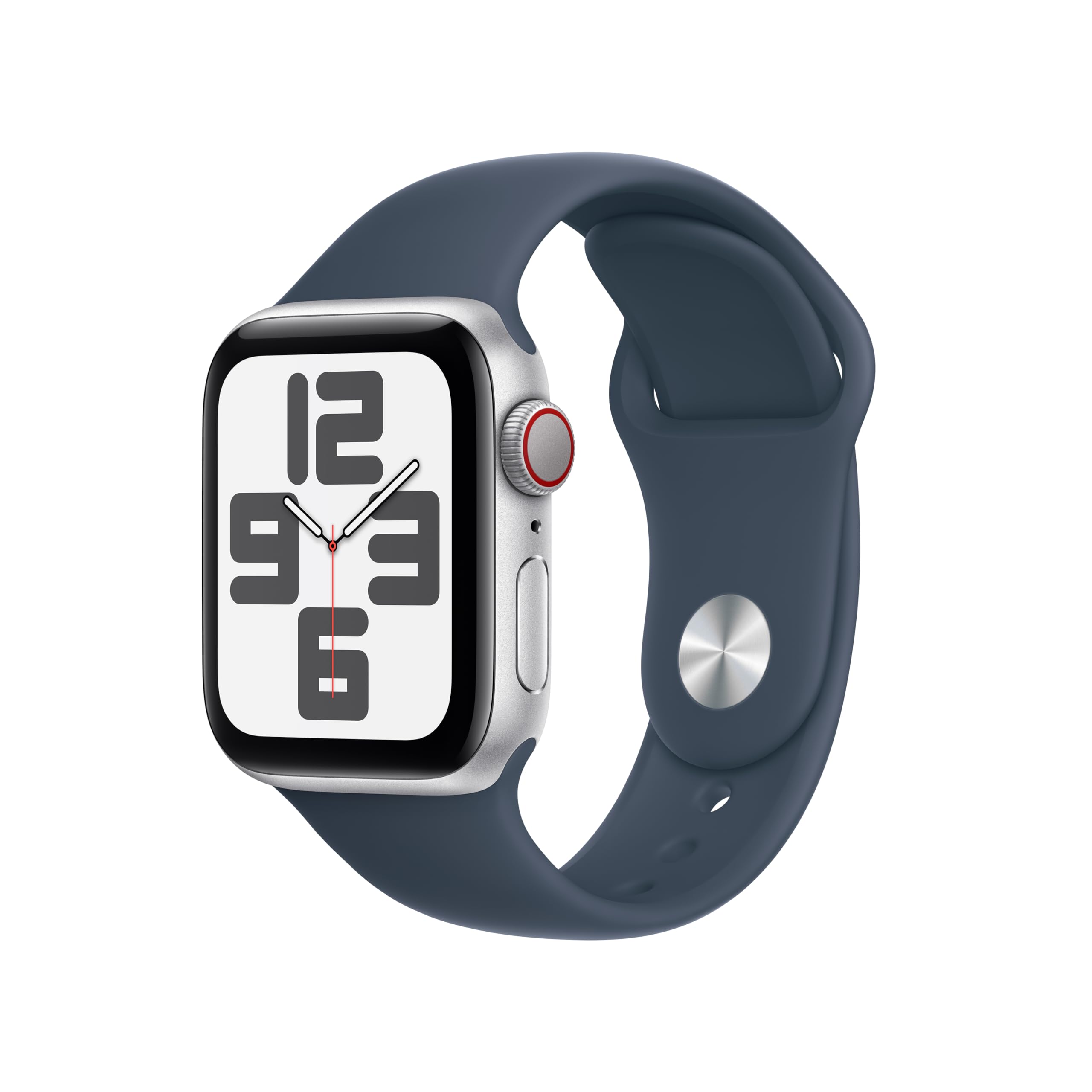 Apple Watch SE GPS + Cellular 40mm Silver Aluminum Case with Storm Blue Sport Band - S/M with AppleCare+ (2 Years)