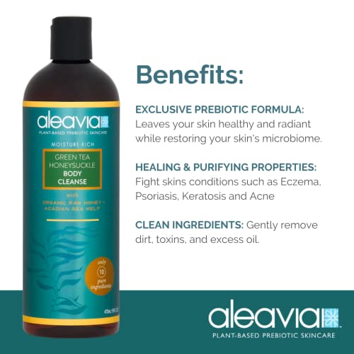 Aleavia Green Tea Honeysuckle Body Cleanse β Organic & All-Natural Prebiotic Body Wash with Raw Honey β 16 Oz.