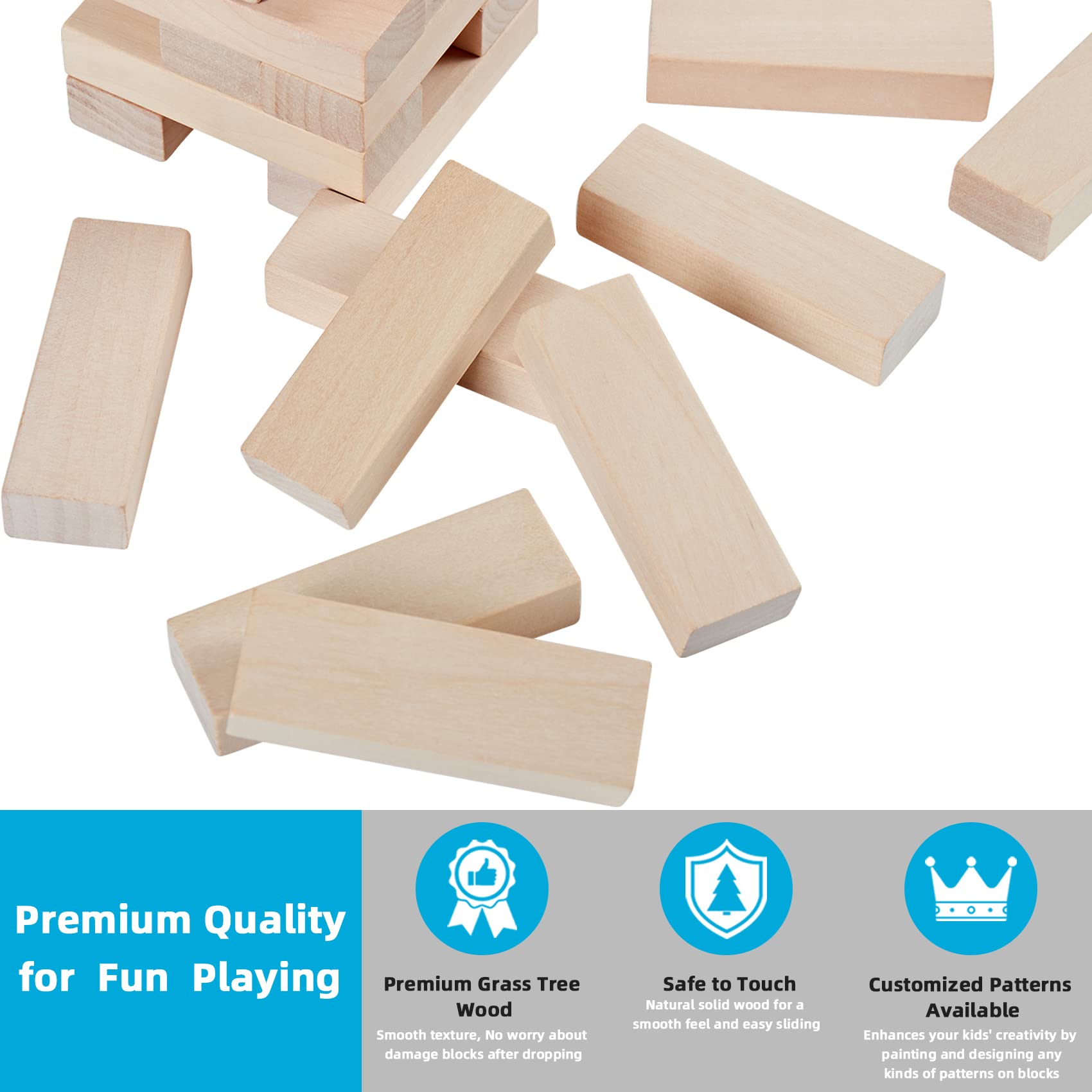 SpeedArmis Mini Tumble Tower, 54PCS Wooden Stacking Game for Teens - Pine Stack Timber Board Games with 4 Dice Set - Classic Xmas Gifts for Kids
