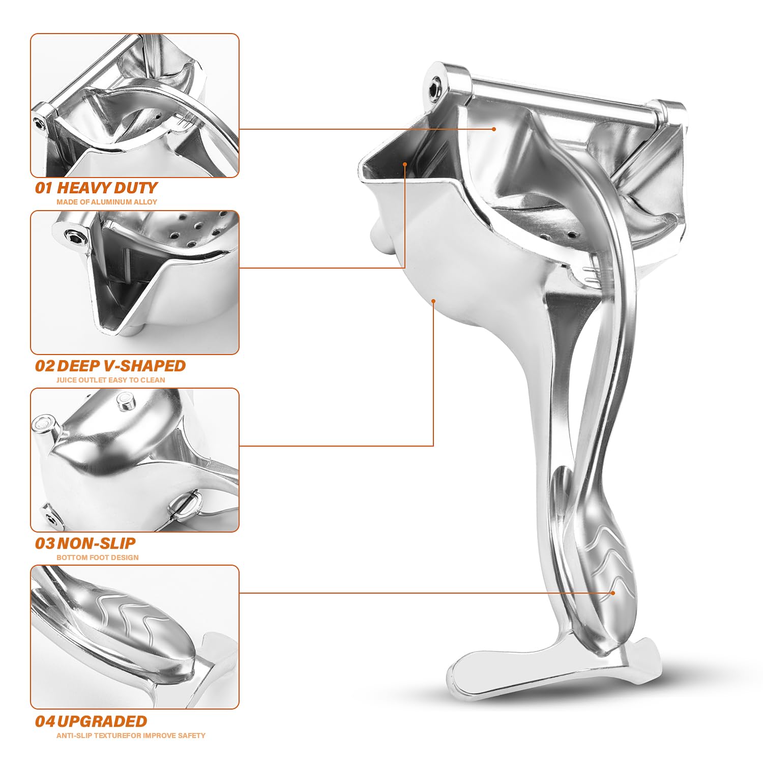 ALEEHAI Lemon Squeezer Citrus Juicer Hand Press Heavy Duty Manual Squeeze, Aluminium Alloy Manual Fruit Juicer Extractor Tool for Pressing Lemons, Oranges, Pomegranates and Limes - Silver