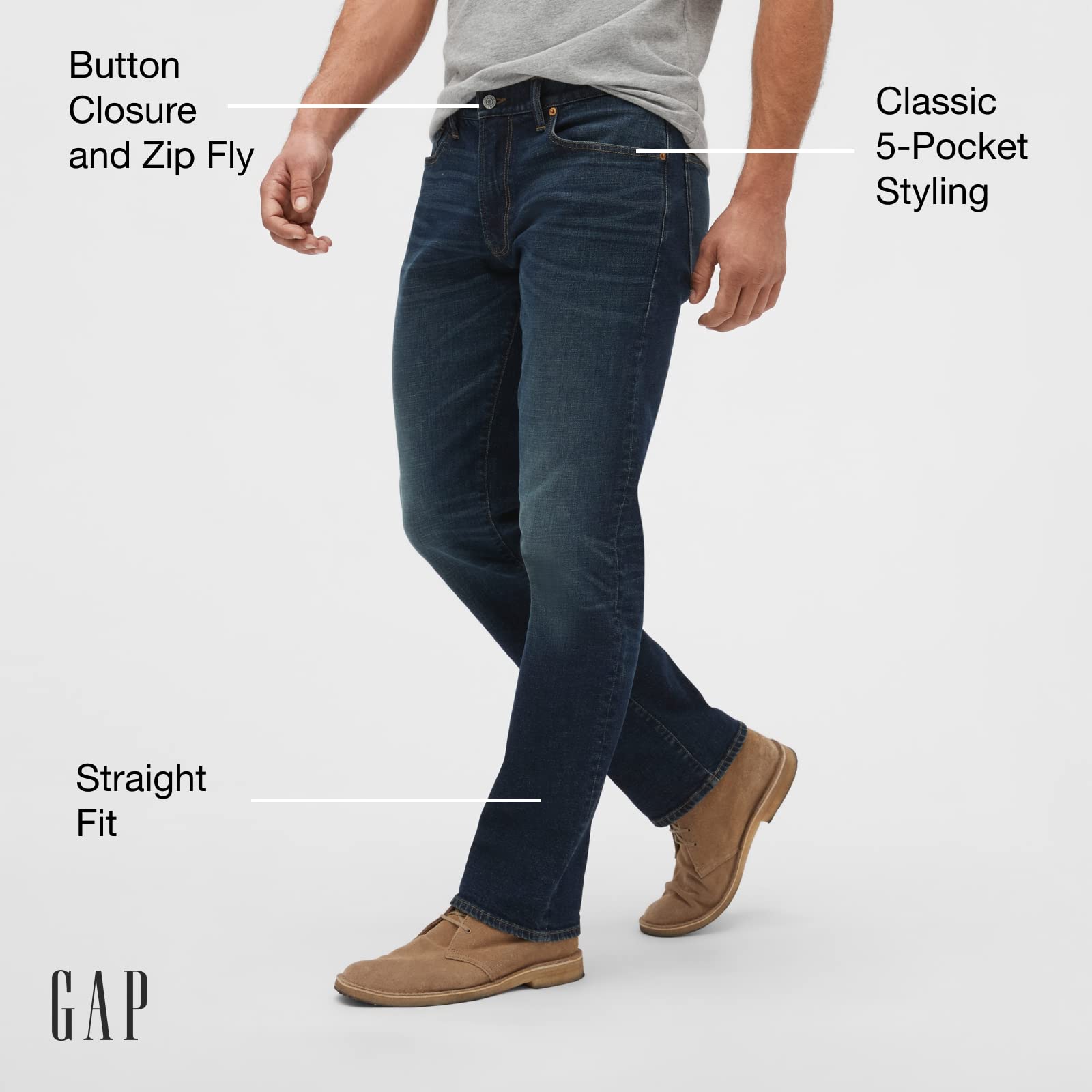 GAP Mens Straight Fit Jeans, Light Wash, 36W x 32L US