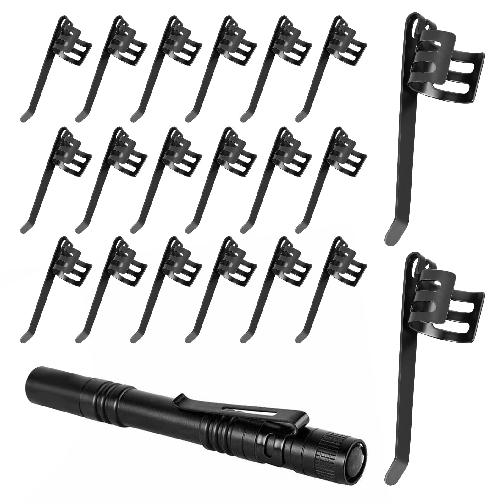 Aster 20 Pieces Flashlight Clip Black Pocket Clip Removable Pen Light Accessory Penlight Replacement Clip for Flashlights