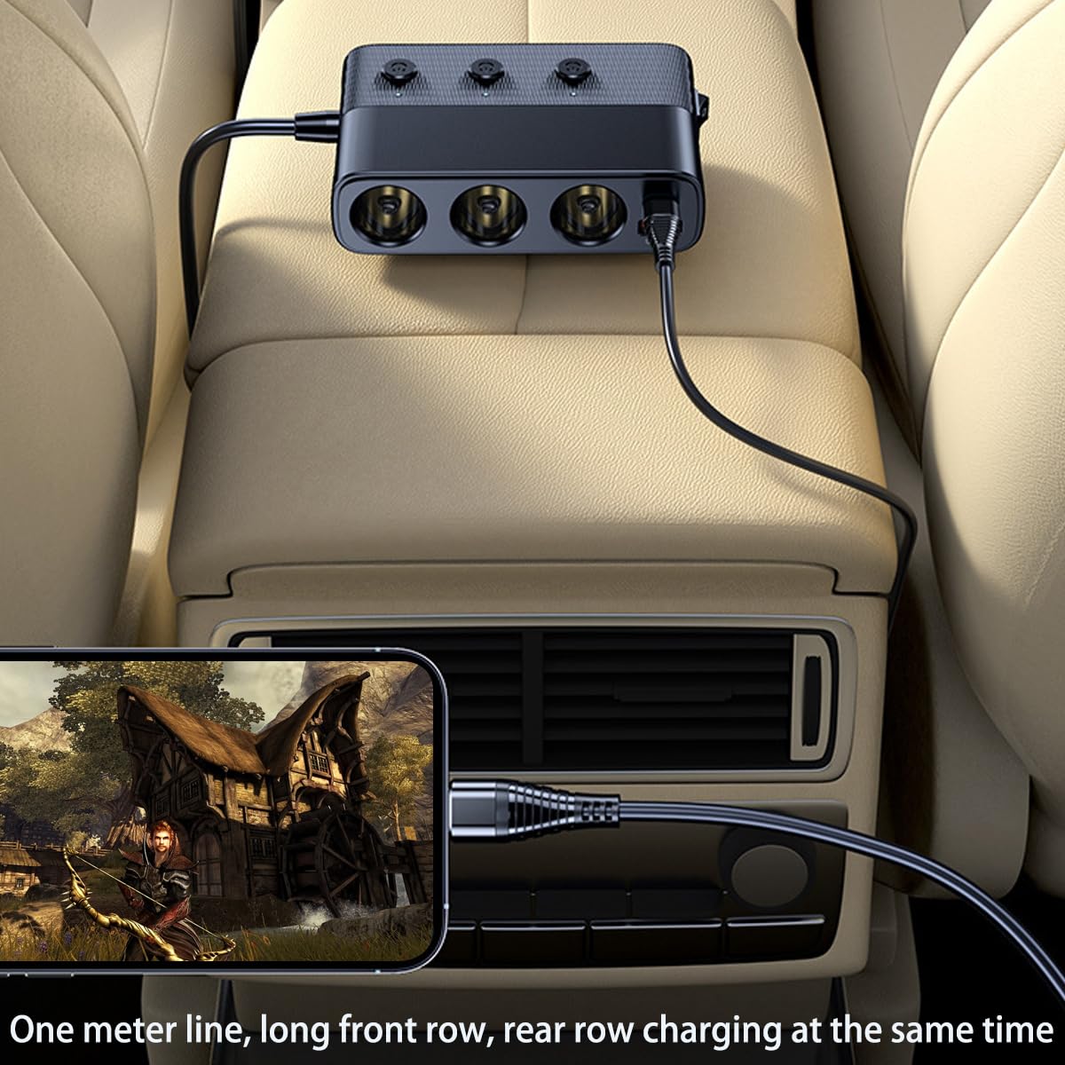 Ankuee Car Cigarette Lighter Splitter, 3 Socket Car Charger with PD/QC 3.0 Charging Ports, 3 USB 128W 12V/24V Independent Switches Car Splitter Adapter with LED Voltage Display (3.3FT Cable)