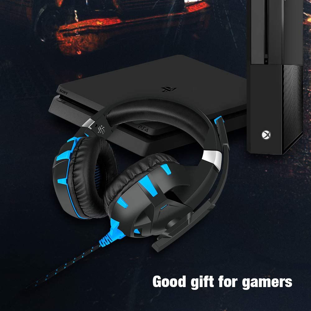 Gaming Headset for Xbox One, PS4, PC, Y-Team Gaming Headphone with Noise Cancelling Mic, 3D Stereo Surround Sound, Soft Earmuff, LED Light Compatible Mac, Laptop, Switch, PS3(Blue)
