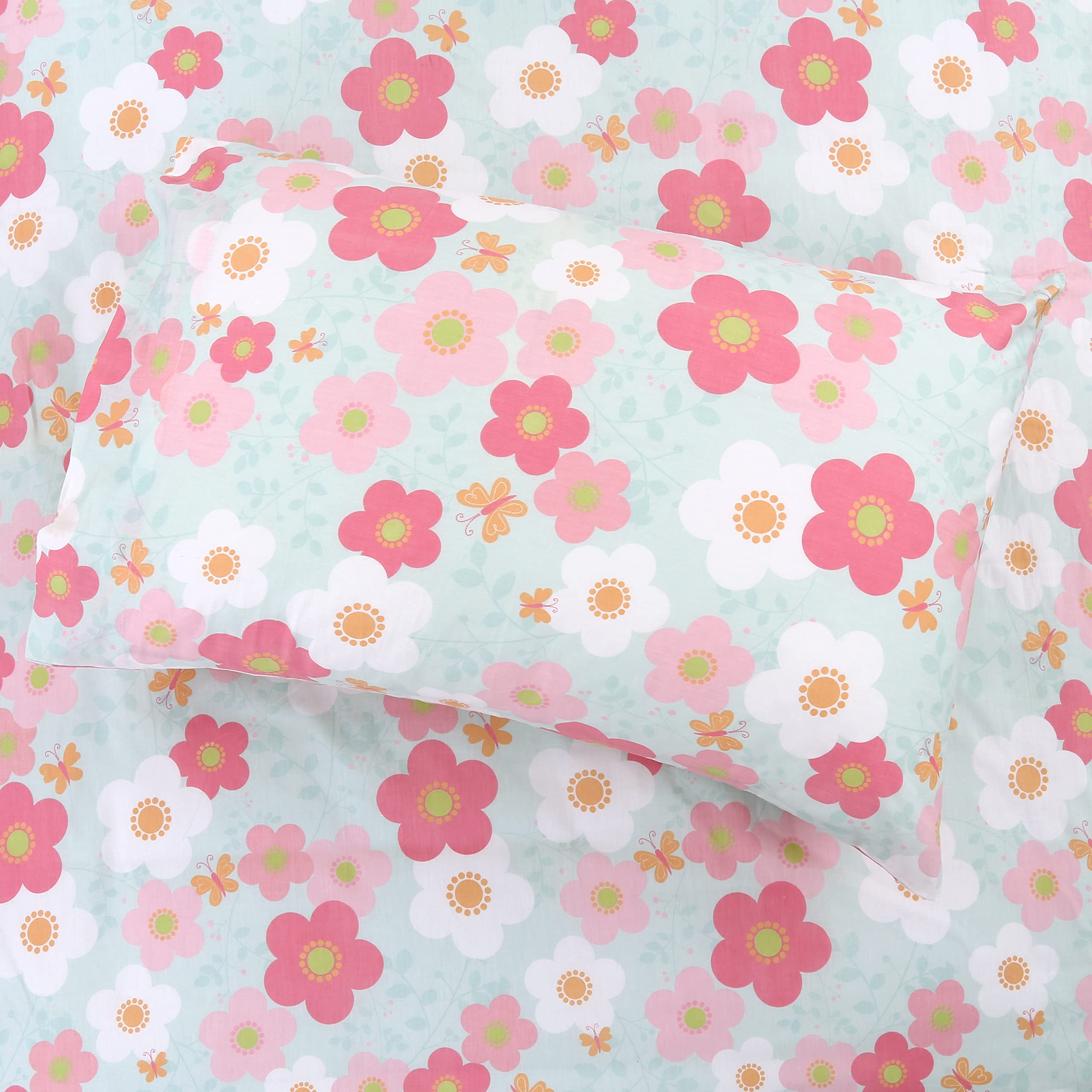 Danica 3-Piece 100% Cotton Toddler Sheet Set for Boys & Girls, Includes Top Sheet, Fitted Sheet, Standard Pillow Case (Pink Flower)