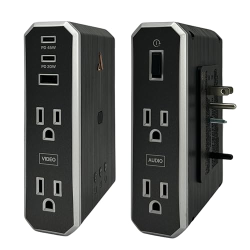 Austere VII Series Outlet Extender Wall Charger, 4 Outlets Surge Protector Power Strip, 2 USB C & 1 USB A 2.4 amp, 20W & 45W Power Delivery | 3500 Joules, EMI/RFI Filtering, 6 Year Component Guarantee