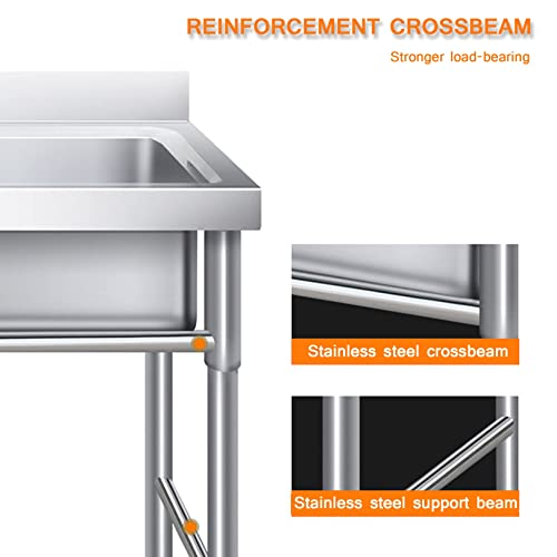 ALEEJA Freestanding Sink Set, Single Bowl Stainless Steel Prep Utility Kitchen Sink with Faucet, Hand Basin for Restaurant, Laundry, Garage, Workstation