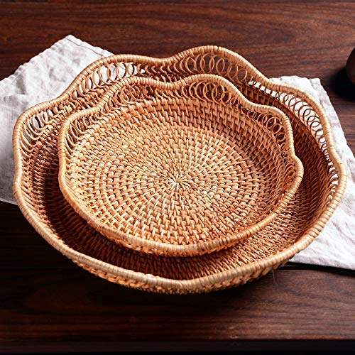amololo Hademade Flower Shape Fruit Basket Food Caddy Snack Storage Tray Dinning Room Bowl (2-Size S+L)