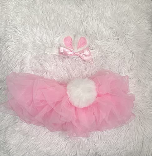 Baby Girl Photo-Prop Set, Bunny Tutu and Head Band Set Photo Prop with Fluffy White Pillow