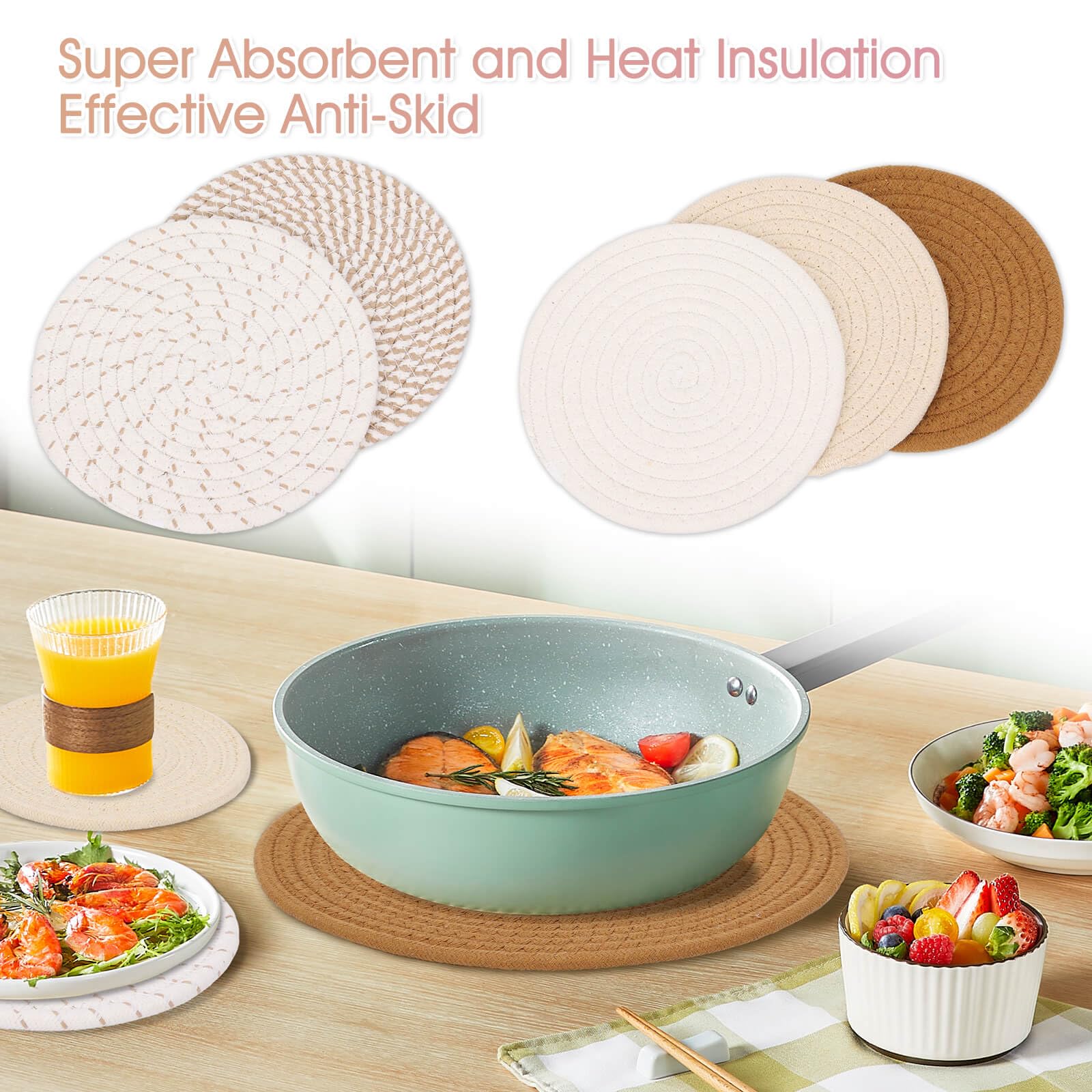 Billbotk Trivets for Hot Pots and Pans, 6 Pieces Boho Rivets for Hot Dishes, Pot Holders for Kitchen, Hot Pads for Countertops, Fall Decorations for Home, 11.8 Inches and 7 Inches 