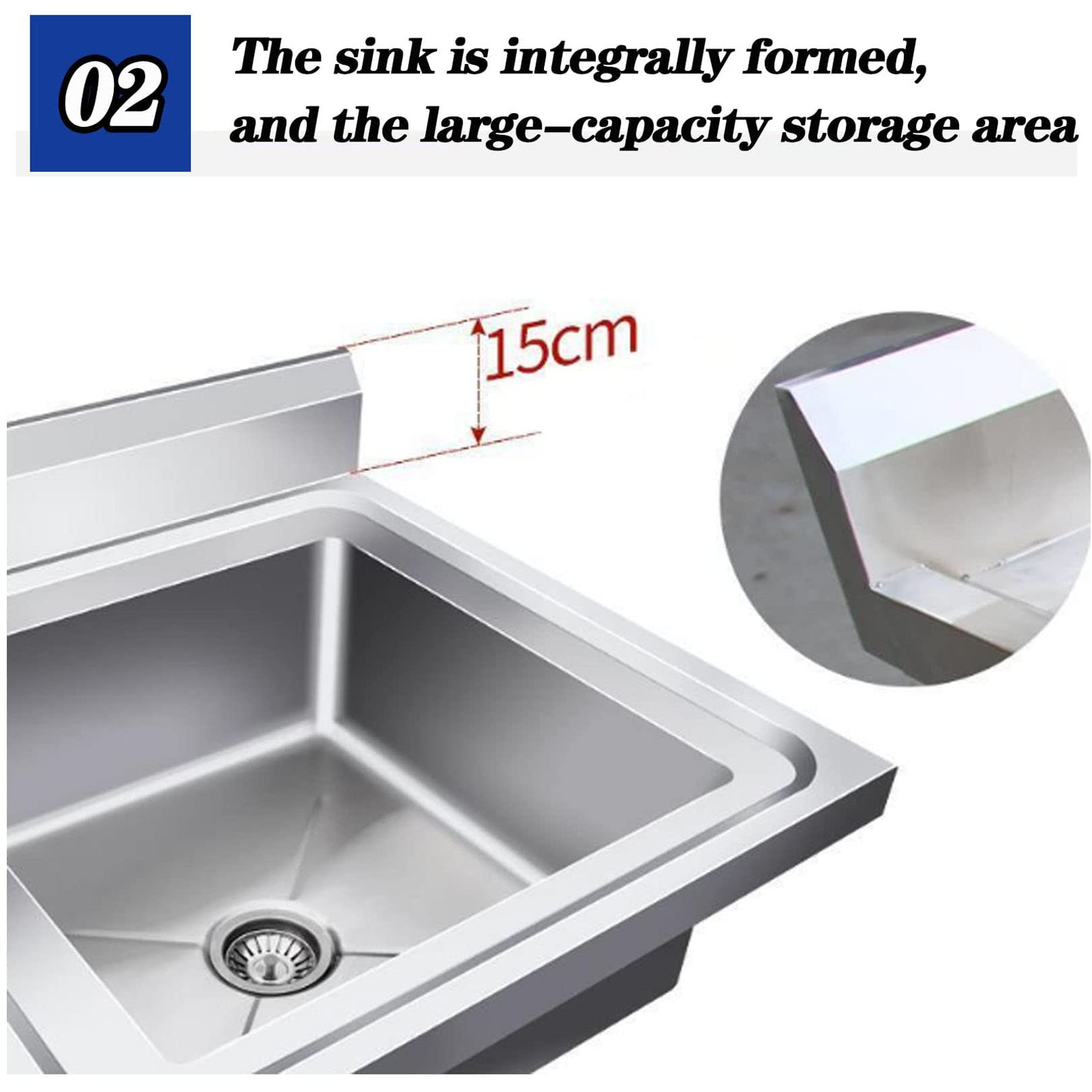 ALEEJA Stainless Steel Kitchen Sink, 1 Compartment Free Standing Utility Sink with Faucet, Single Bowl Sink Unit Wash Basin for Restaurant, Laundry, Garage