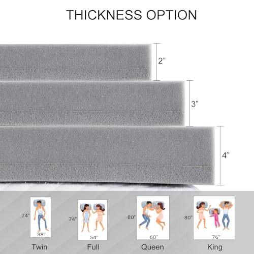 Maxzzz 2 Inch Mattress Topper Full Size, Firm Memory Foam Bed Mattress Topper, Ventilated Mattress Pad CertiPUR-US Certified Plush 74’’×54’’×2’’