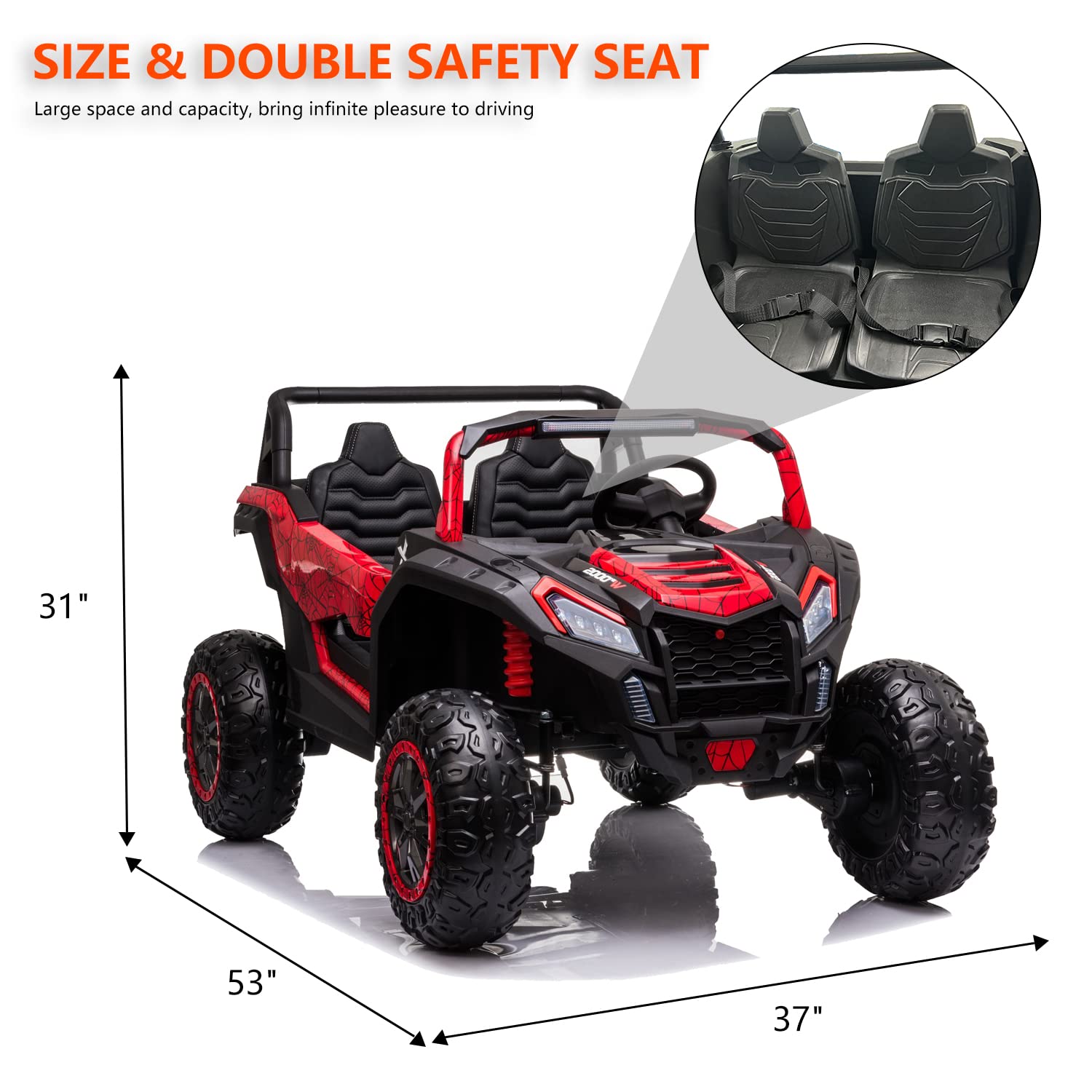 AVRCECI Ride on Car Off-Road UTV 2 Seater Battery Powered Electric Car with Remote Control,LED Lights, Adjustable Speed, MP3/USB/TF for Kids to Drive (Red)