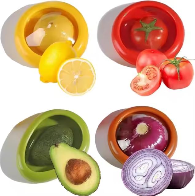 Avocado Saver and Onion Storage Container - Set of 4 Reusable Storage Containers for Fridge - Ideal for Garlic, Onions, Lemons, and Potatoes