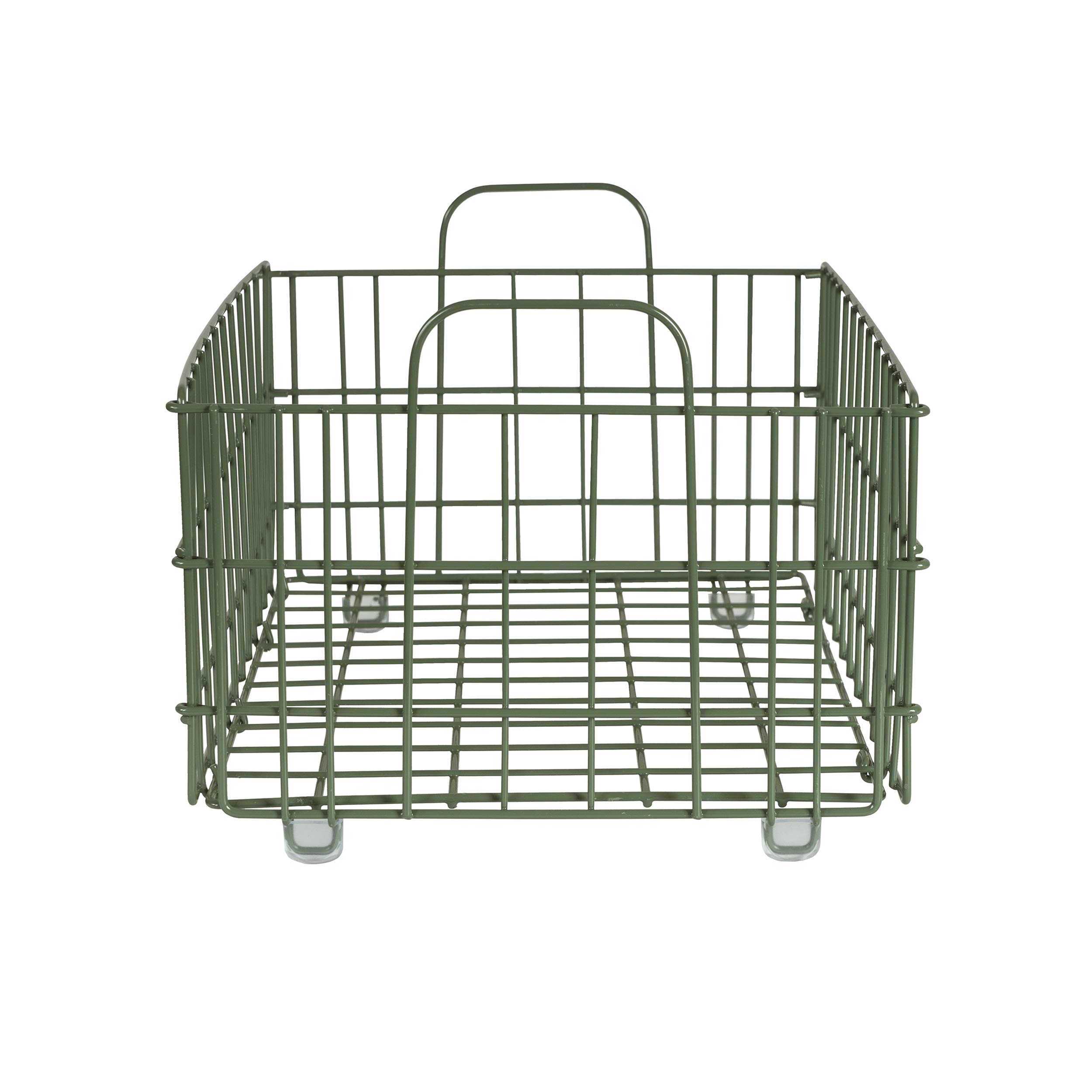 Atlantic Tabletop Wire Storage Basket, Heavy-Gauge Powder-Coated Metal Wire Construction, Stackable for Easy Expansion, Collapsible & Foldable, Non-Slip Feet, Plastic Liner, PN 23308042 – Green