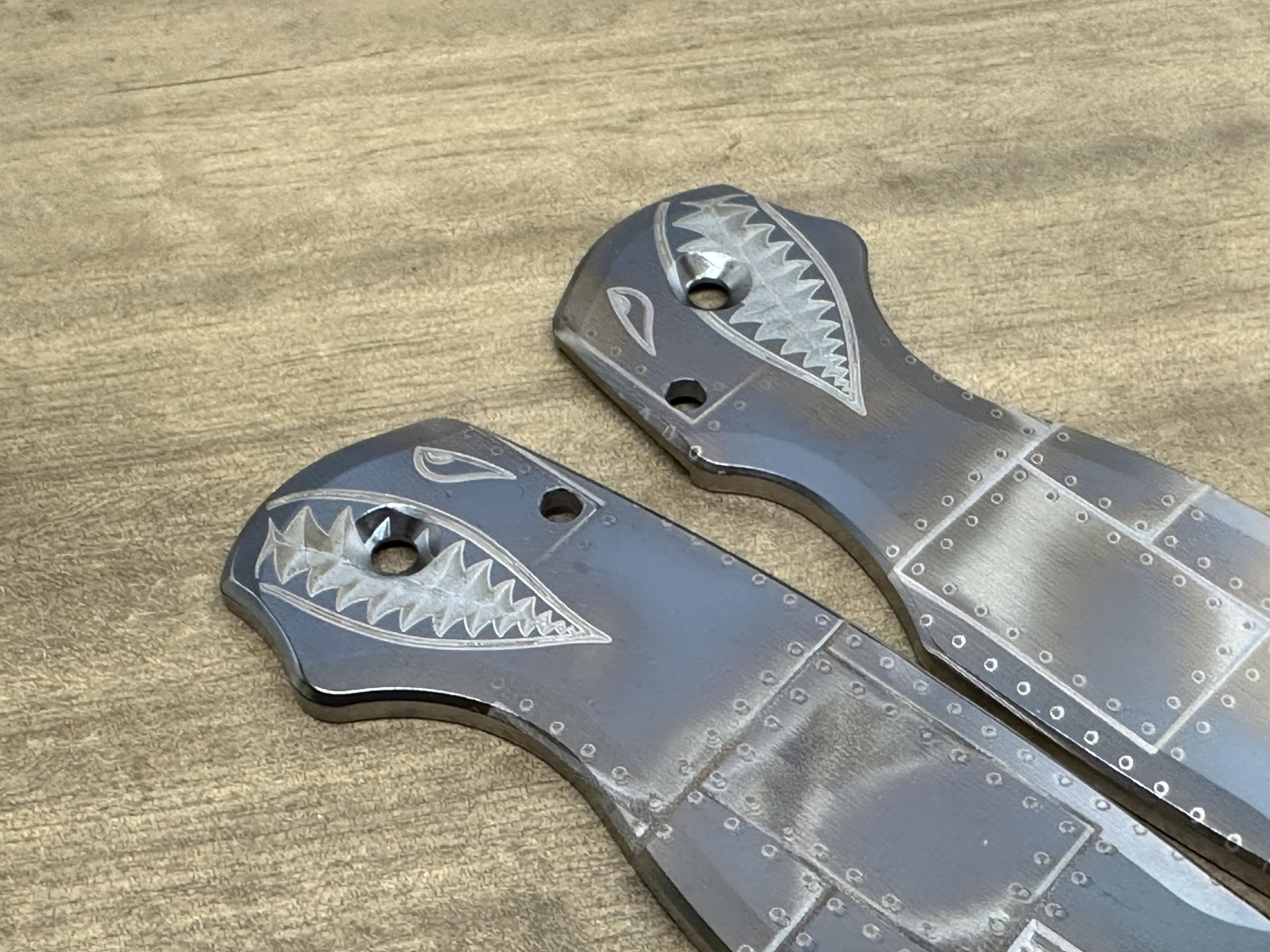 Black P40 Riveted Airplane Engraved Titanium Scales for Spyderco para 3