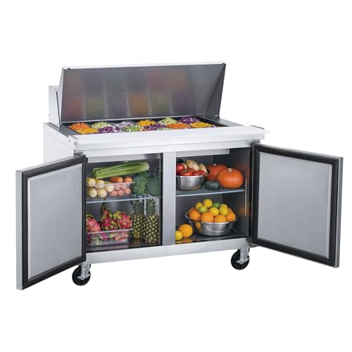Elite Kitchen Supply Commercial Sandwich Prep Table Refrigerator, ETL NSF Salad Pizza Fridge Cooler, 48" W 11.47 cu.ft. Fan Cooling, Salad Bar with Cut Board for Buffet Restaurant, Bar, Shop