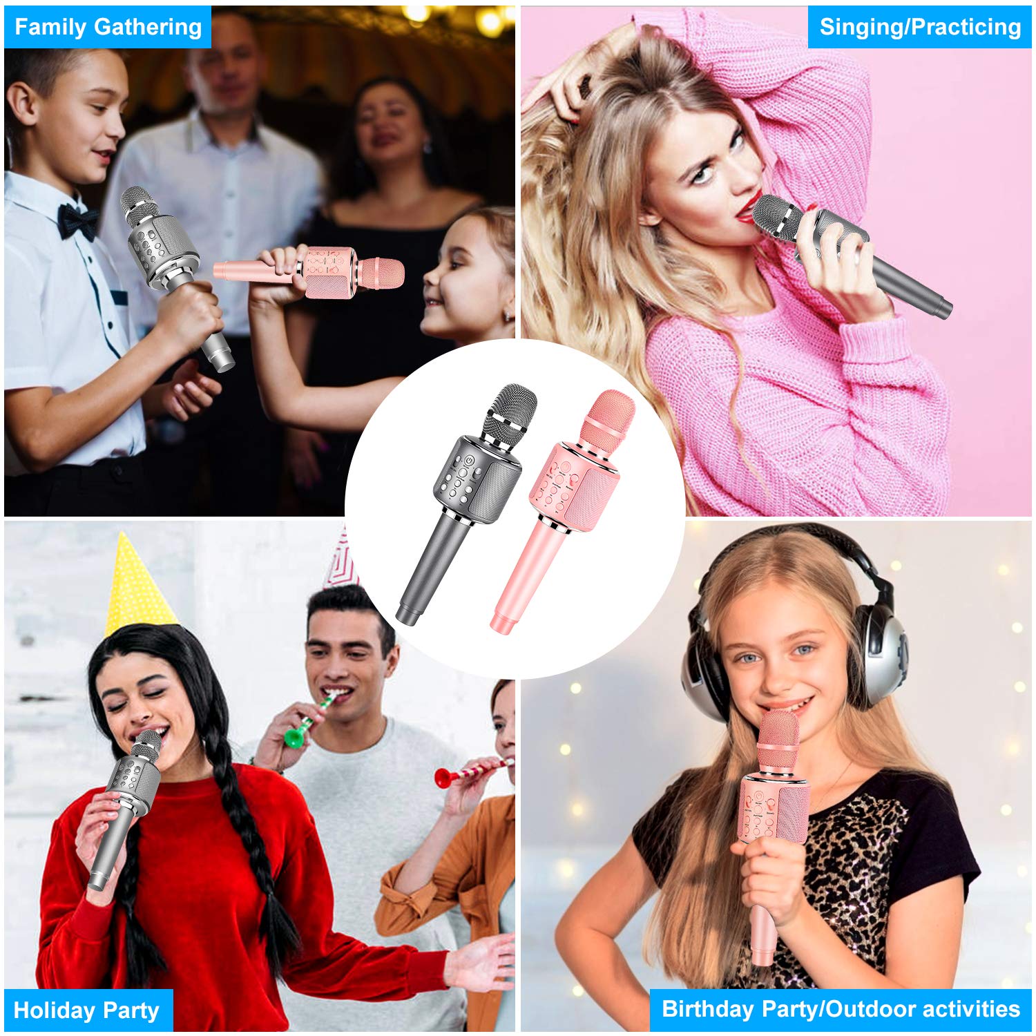 Aokeo K-1 Wireless Karaoke Bluetooth Microphone.3 in 1 Handheld Mic Karaoke Machine for Christmas Home Birthday Party for Kids and Adults.Compatible with Android & iOS Devices (Pink)