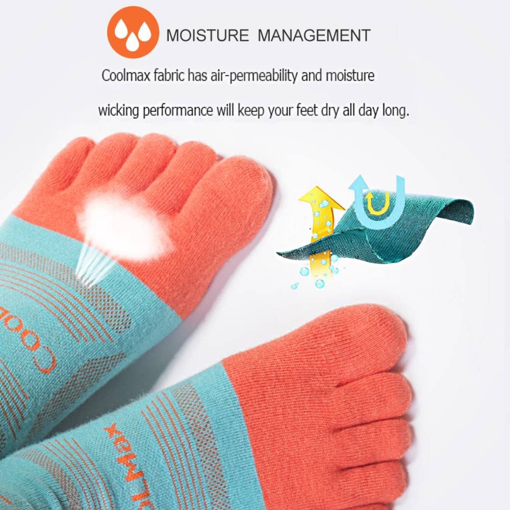 AONIJIE Running Ankle Toe Socks for Men and Women Lightweight Coolmax High Performance Five Finger Athletic Socks(3 Pairs/G: Black Gray, Royal Blue, Emerald Blue,M)