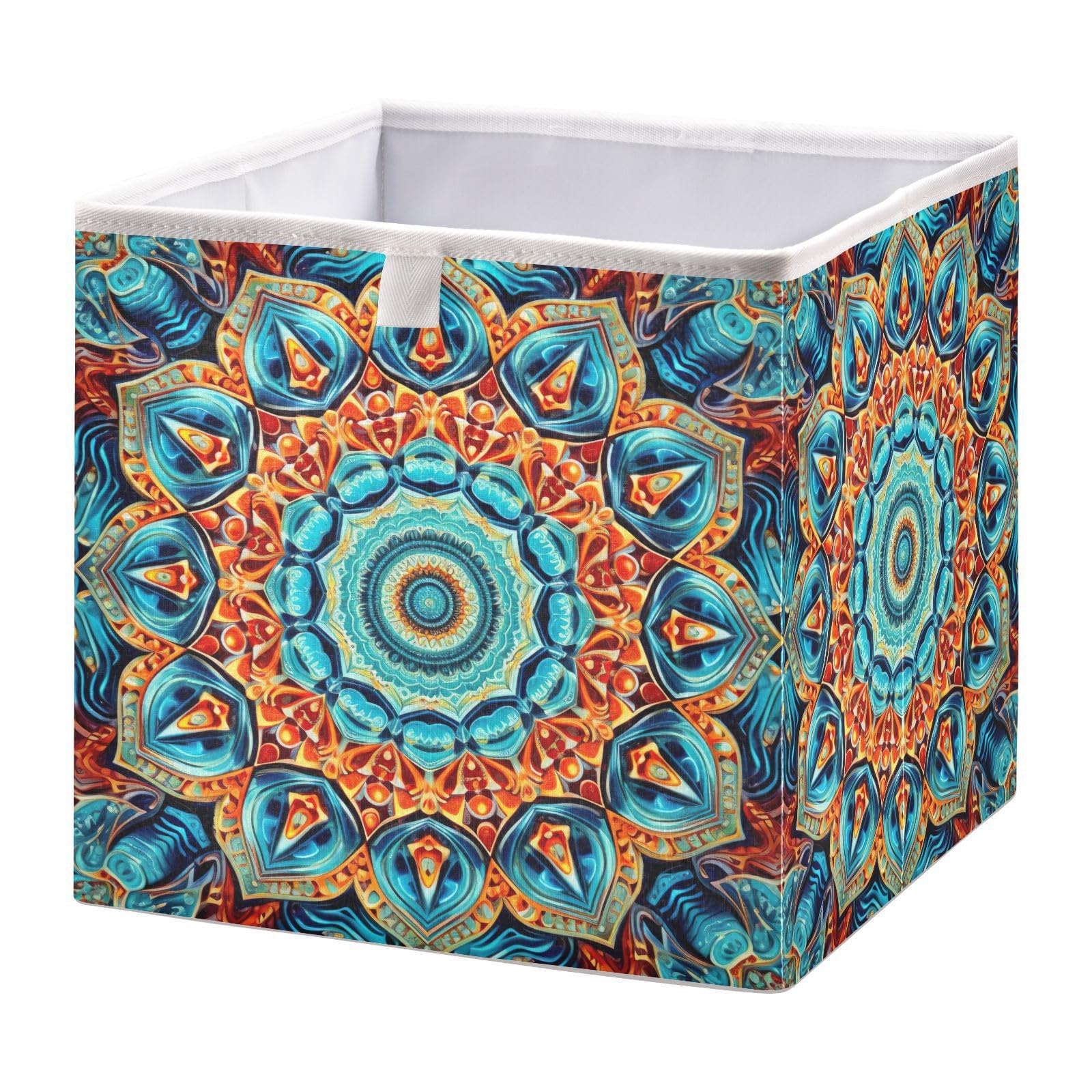 Burbuja Mandala Storage Cubes Fabric Storage Bins Foldable Closet Organizer Basket with Handle, 11x11x11 Cube