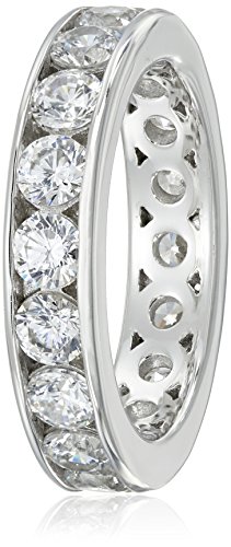 Amazon Collection Platinum-Plated Sterling Silver Infinite Elements Cubic Zirconia Channel Set All-Around Band Ring (3 cttw), Size 7