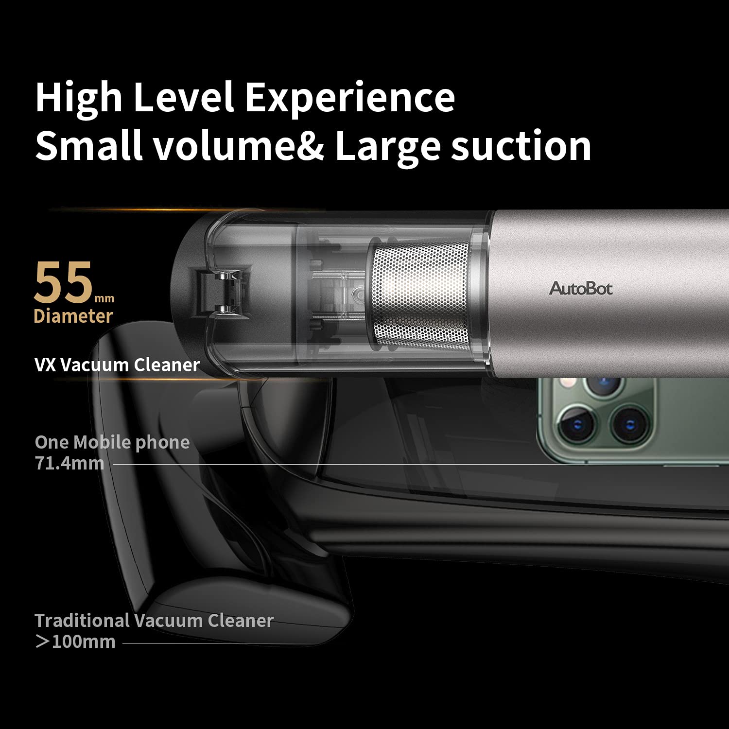 AutoBot Car Vacuum, VX 16,000Pa Handheld Vacuum Cleaner with Powerful Suction, Mini Hand Vacuum with 30 Mins Runtime & 100 ML Dustcup, Portable Hand Held Vacuum with Single Touch Empty