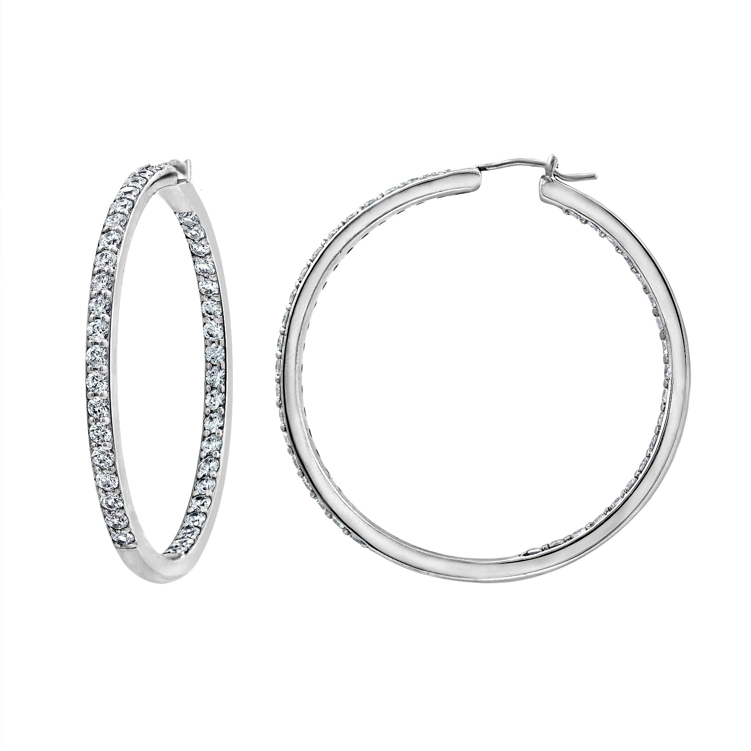 Amazon Collection Platinum Plated Sterling Silver Hoop Earrings set with Round Cut Infinite Elements Cubic Zirconia (2.34 cttw), 1.5" Diameter
