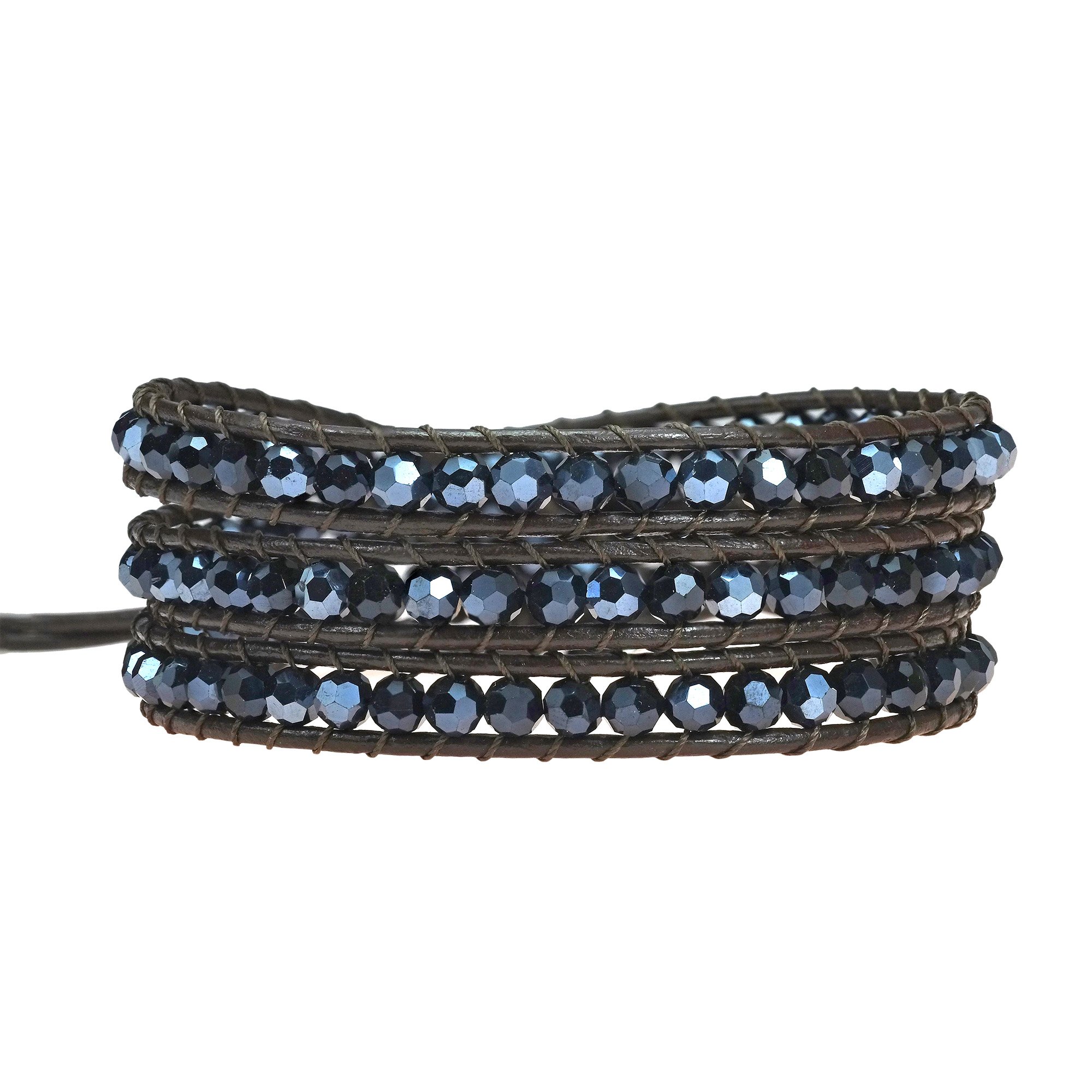 AeraVida Bohemian Multi Layer Dark Black Muse Tribal Beaded Wrap Leather Bracelet | Trendy Wrap Bracelet for Women | Coachella Accessory