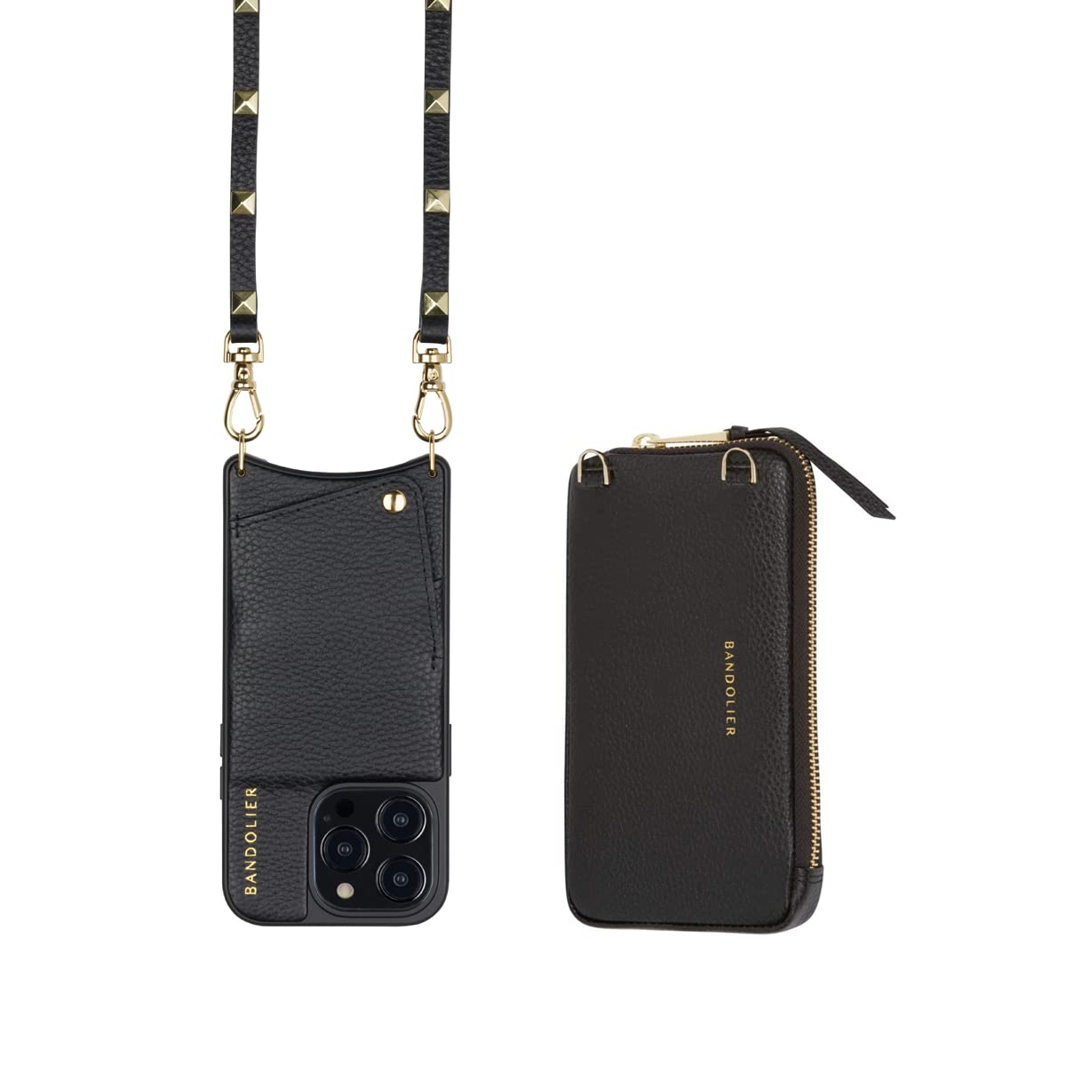 Bandolier Sarah Crossbody and Expanded Zip Pouch Set - for iPhone 14 Pro Max - Black/Gold